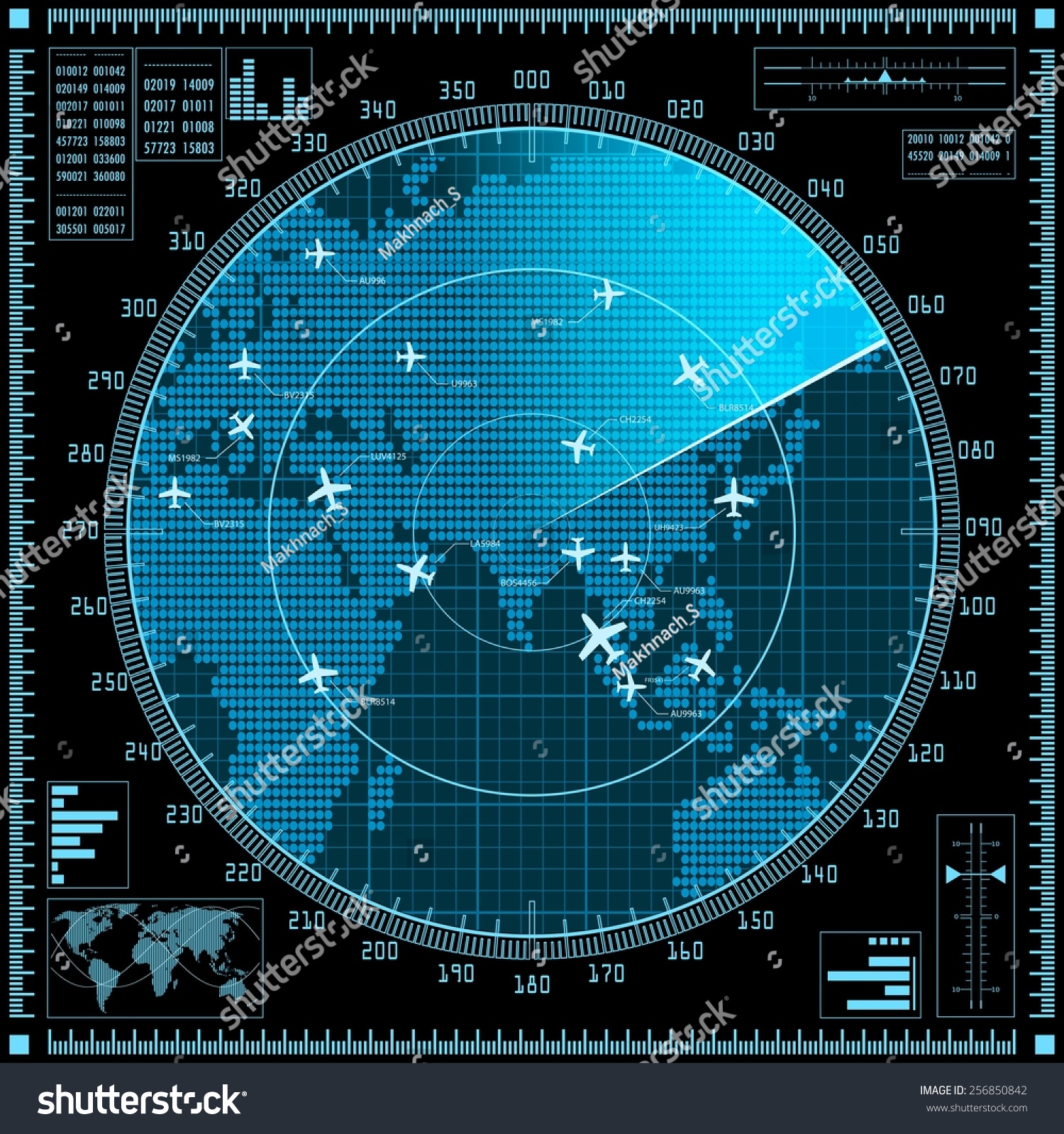 Pantalla azul de radar con aviones: vector de stock (libre de regalías ...