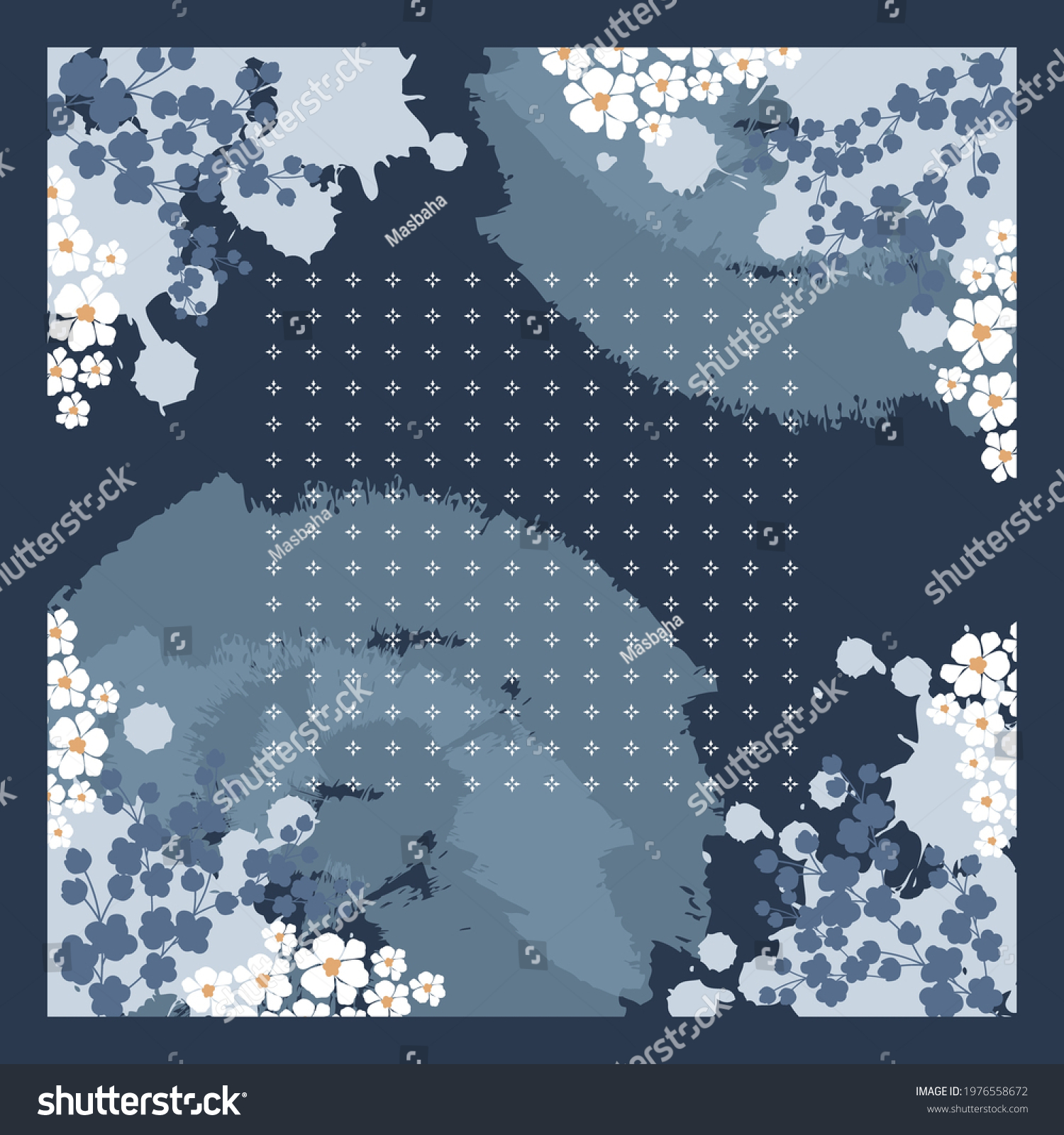 Blue Scarf Pattern Flower Design Stock Vector (Royalty Free) 1976558672 ...