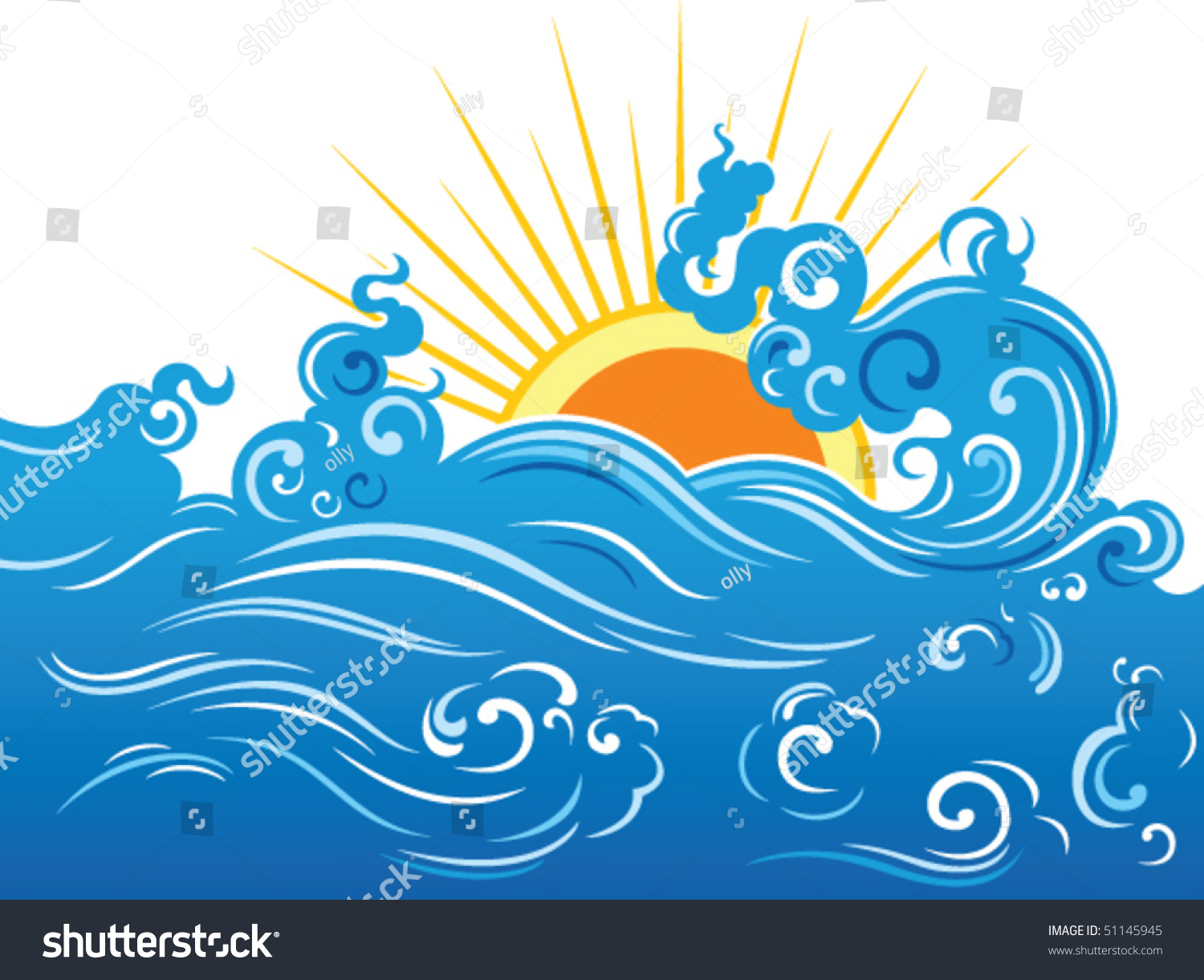 Blue Wave Yellow Sun Stock Vector (Royalty Free) 51145945