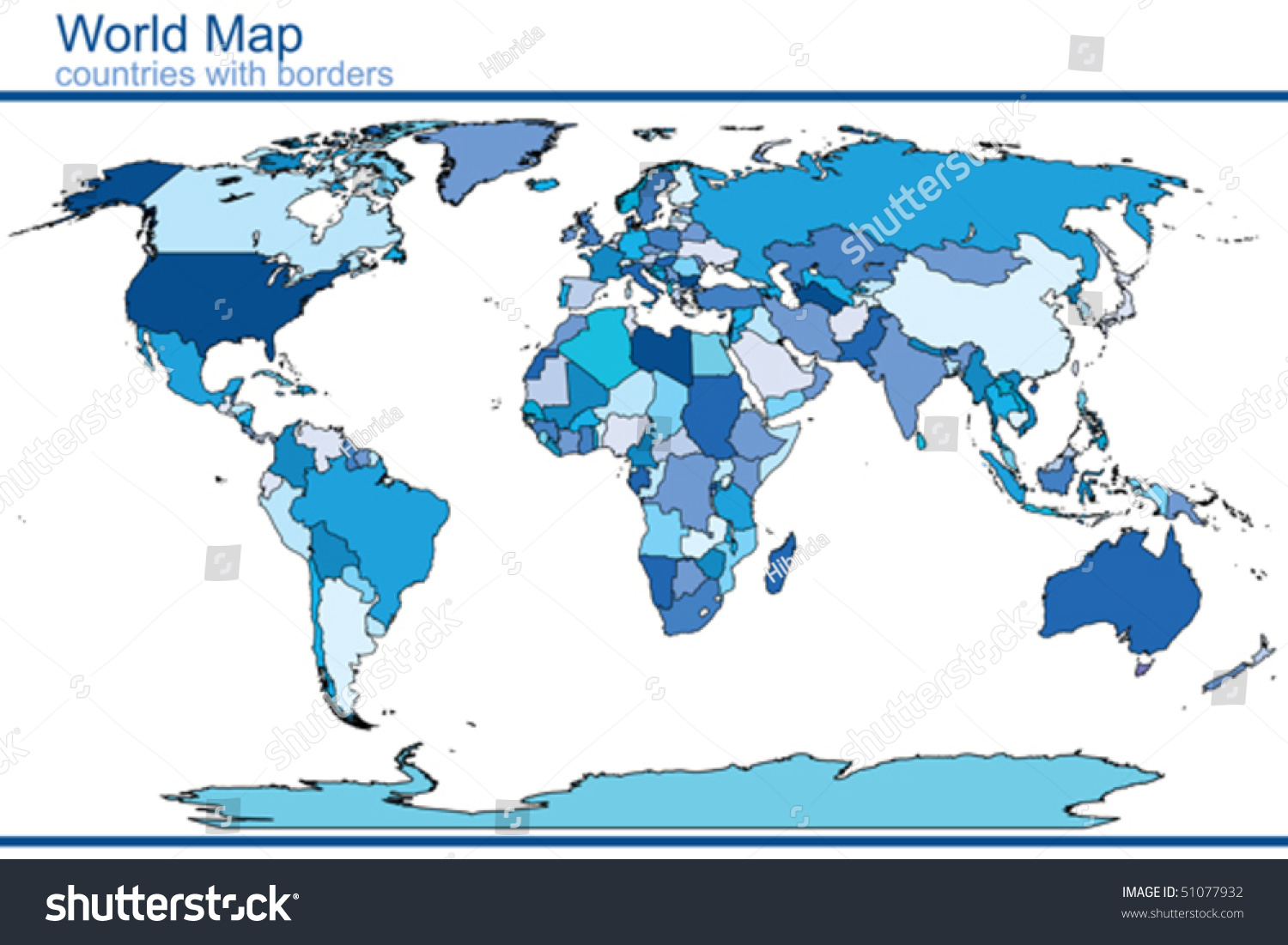 Blue World Map Blue Tones Stock Vector (Royalty Free) 51077932