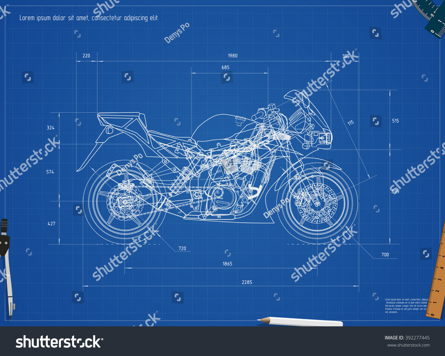 Blueprint Motorcycle Vector Illustration Eps 10 Stock Vector 392277445 ...