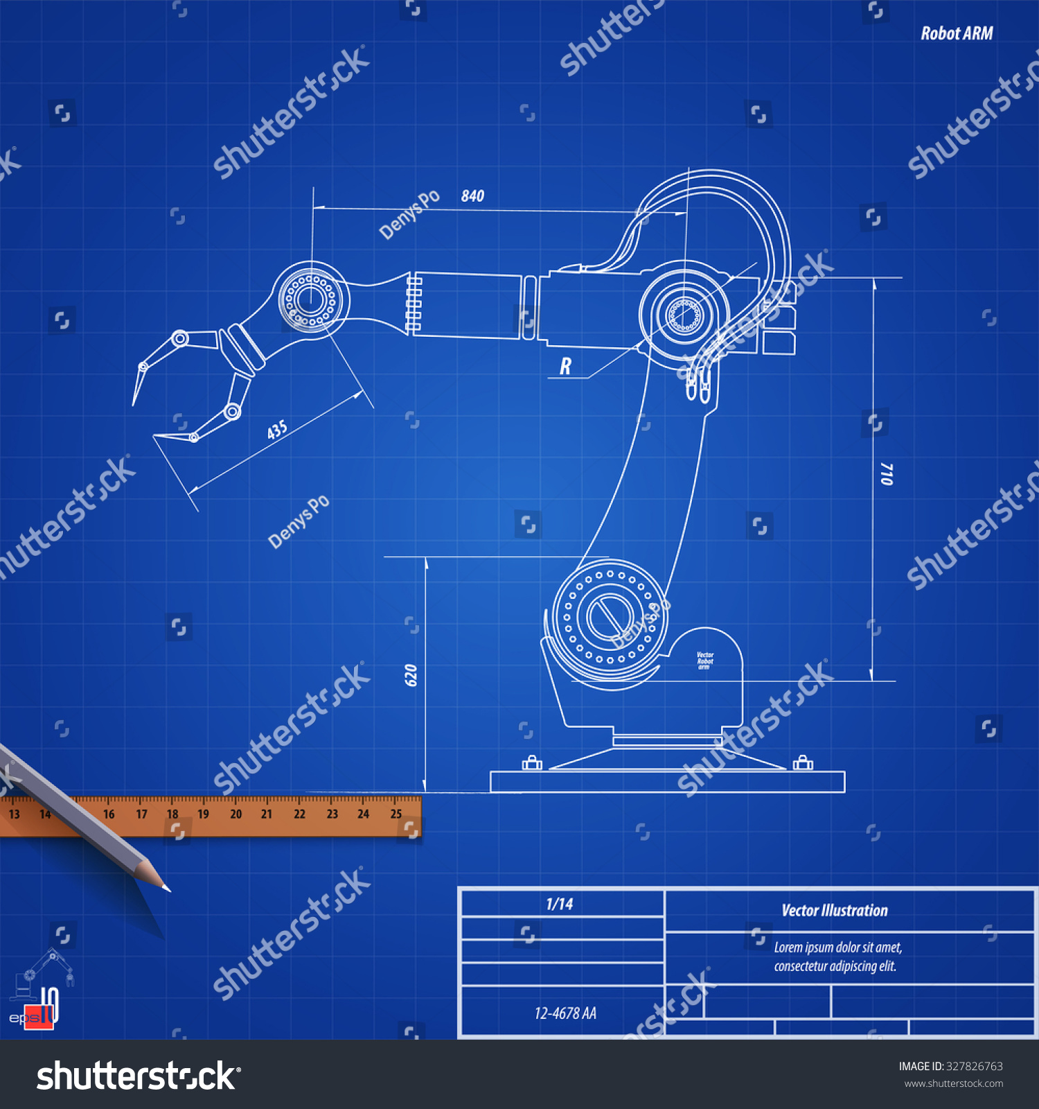 Blueprint Robot Armvector Illustration Eps 10: เวกเตอร์สต็อก (ปลอดค่า ...