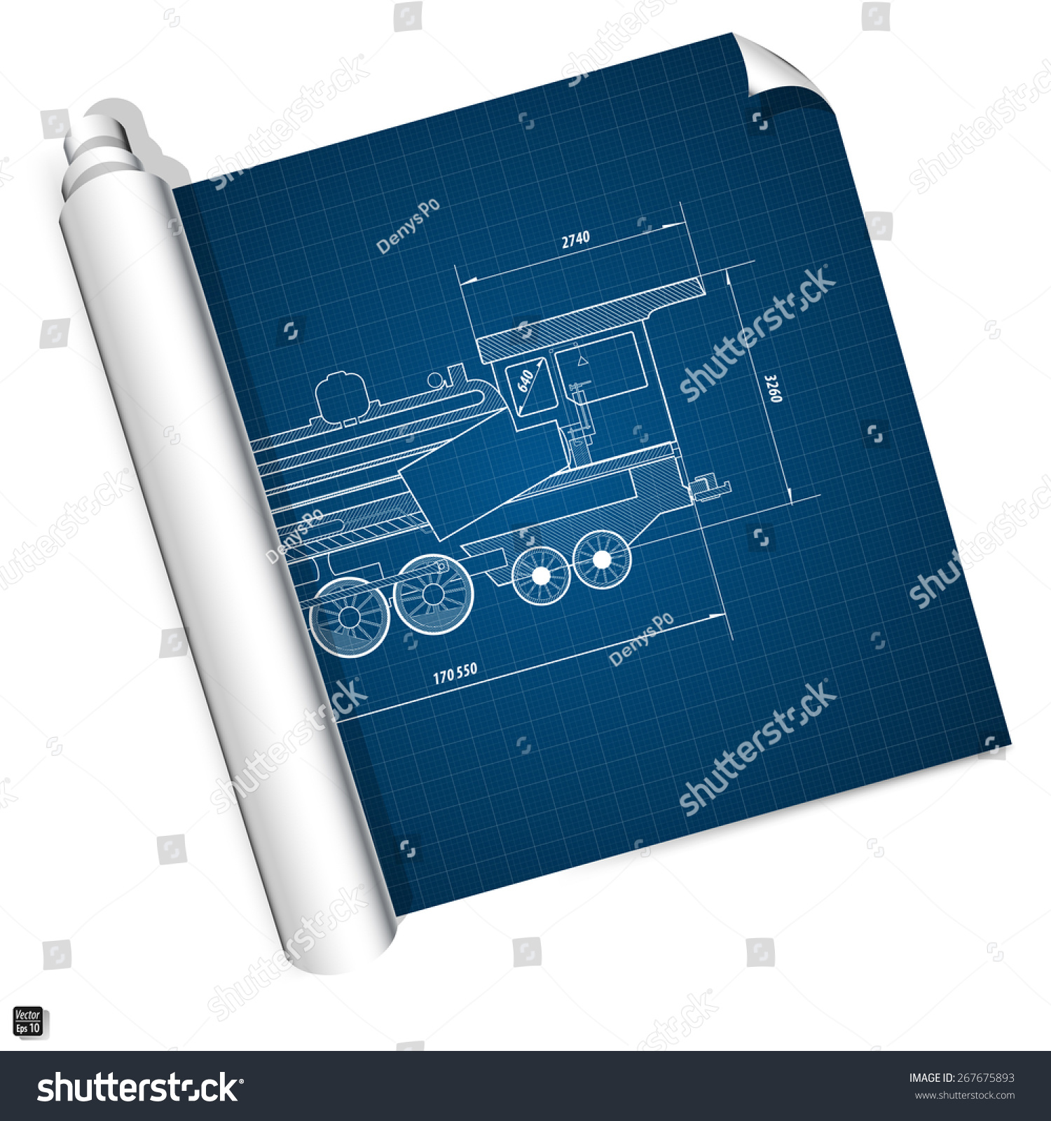 Blueprint Steam Train Vector Illustration Eps Stock Vector (Royalty ...