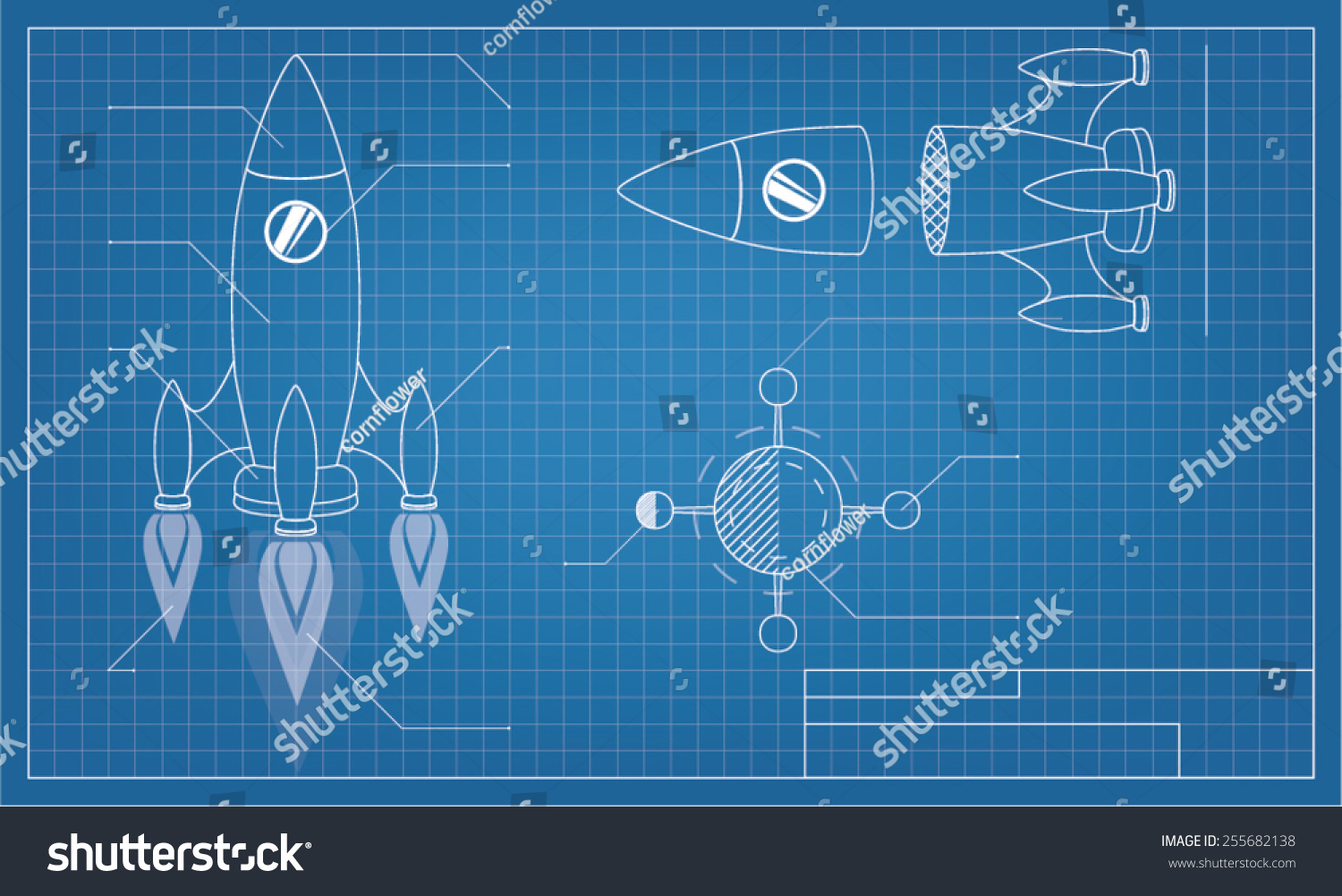 Blueprint With Spaceship Stock Vector Illustration 255682138 : Shutterstock
