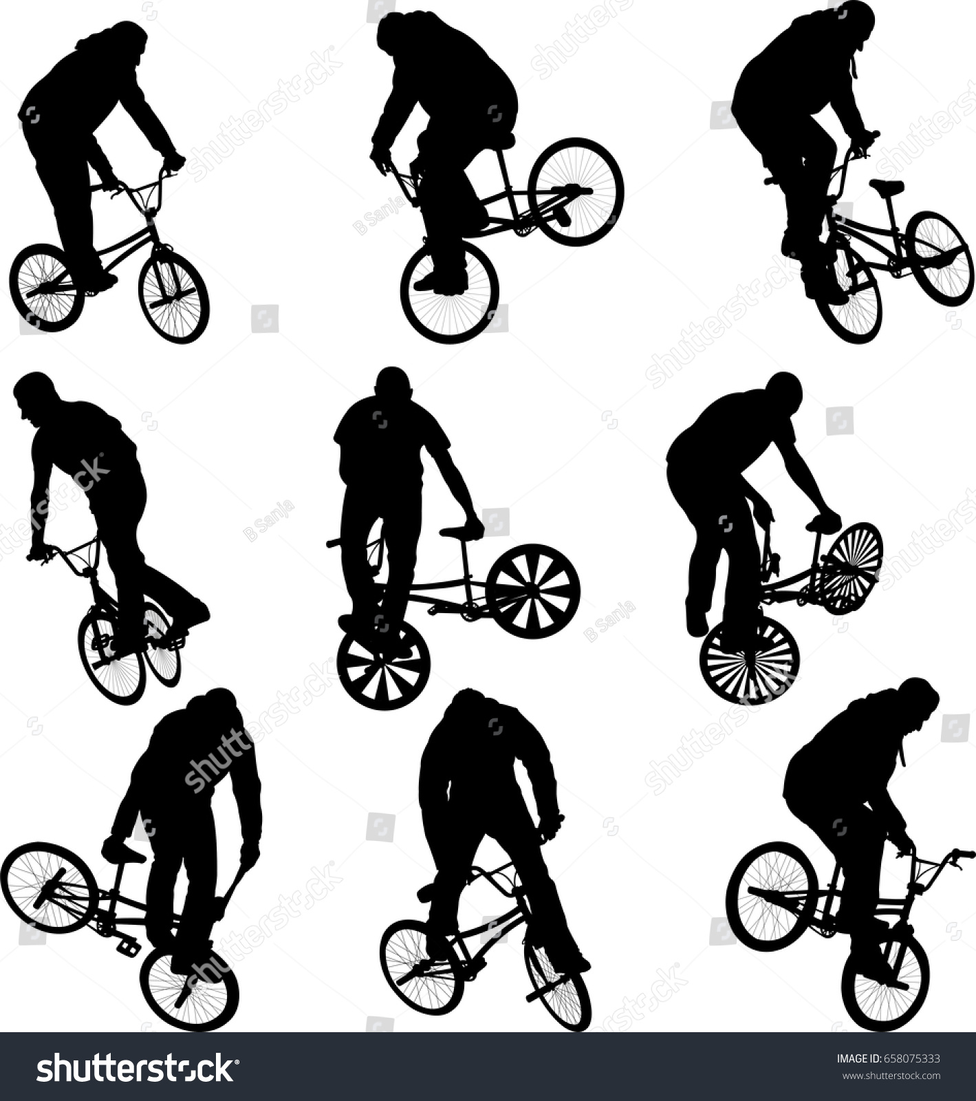 Bmx Stunt Cyclist Silhouettes Vector Stock Vector 658075333 - Shutterstock