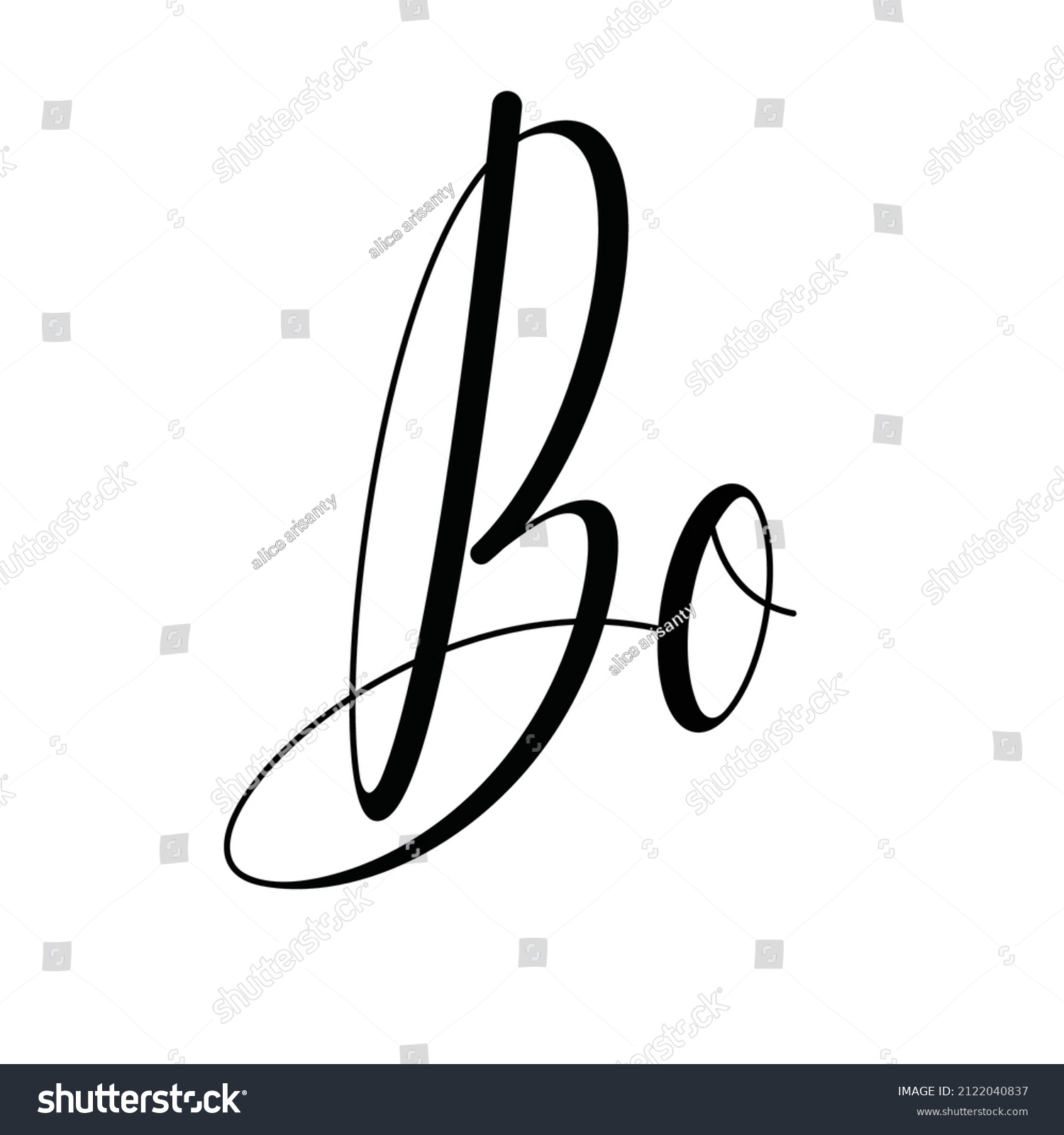 Bo Isolated White Initial Handwriting Logo Stock Vector (Royalty Free ...