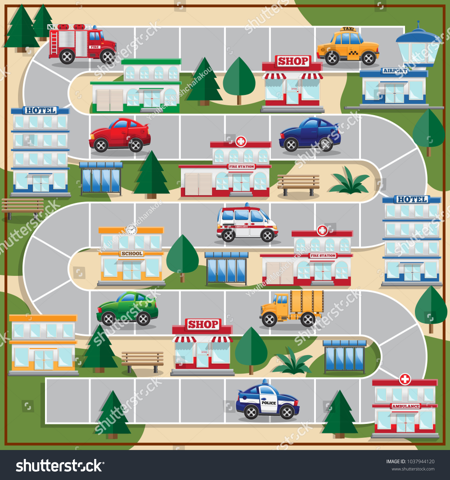 Board Game City Side View Vector Stock Vector (Royalty Free) 1037944120