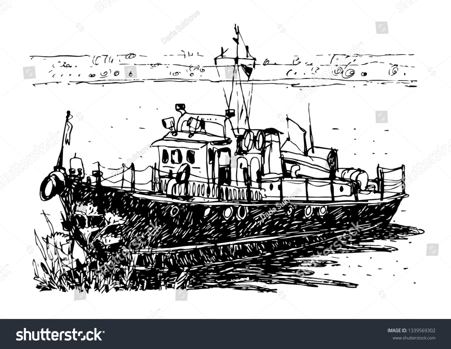 Boat On River Vector Graphics Stock Vector (Royalty Free) 1339569302 ...