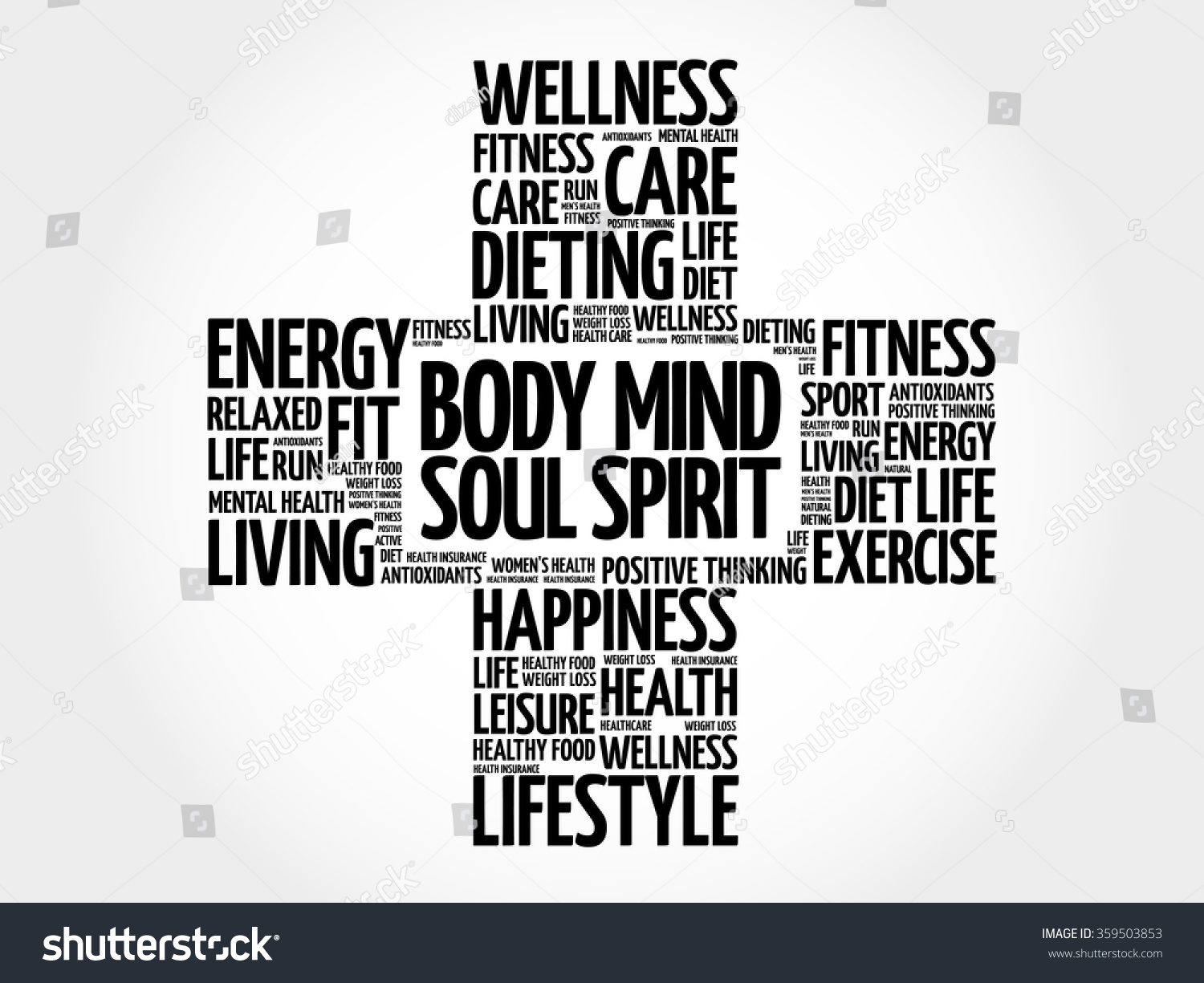 Body Mind Soul Spirit Word Cloud Stock Vector Royalty Free 359503853