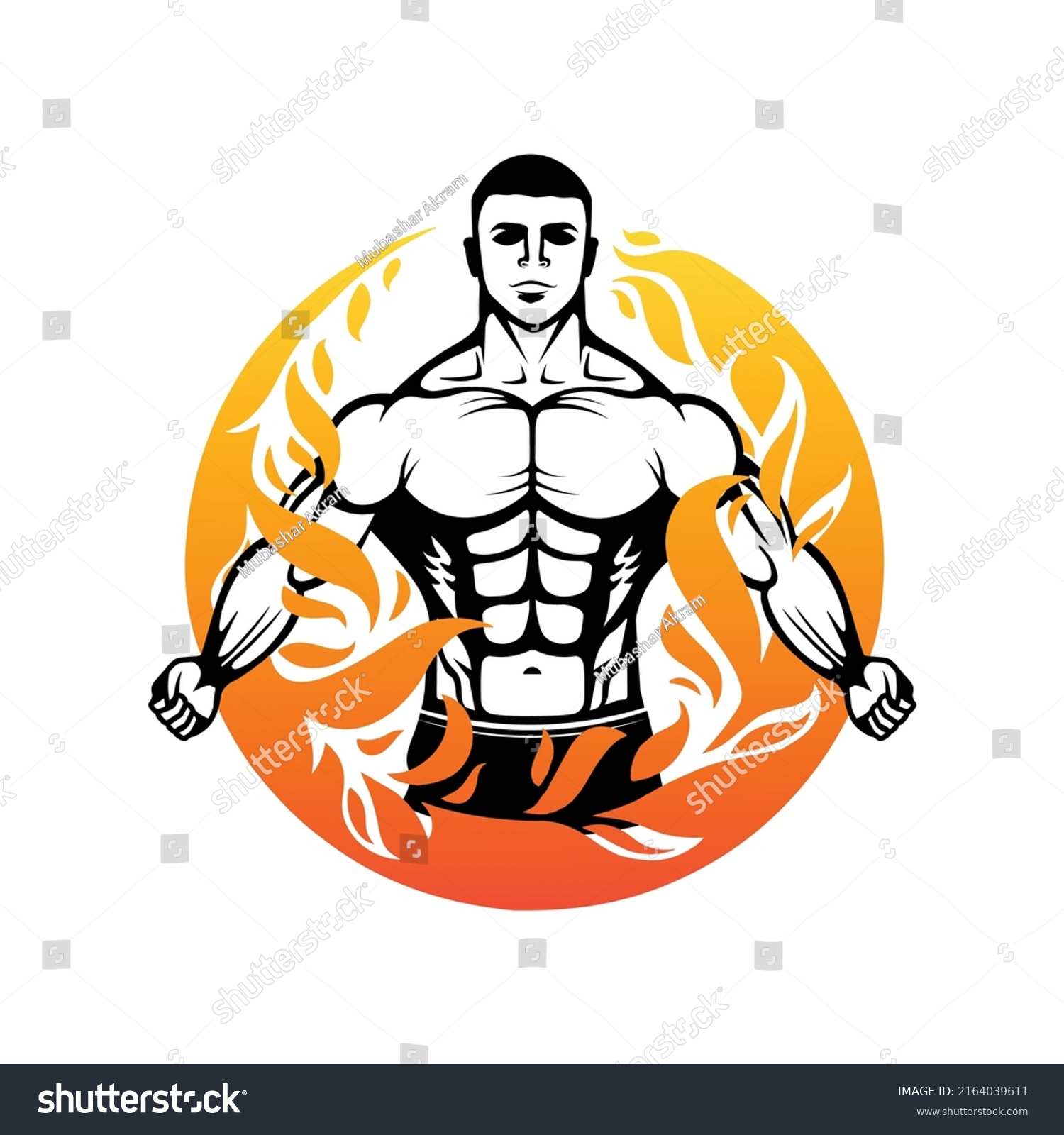 Bodybuilder Fire Circle Logo Stock Vector (Royalty Free) 2164039611 ...