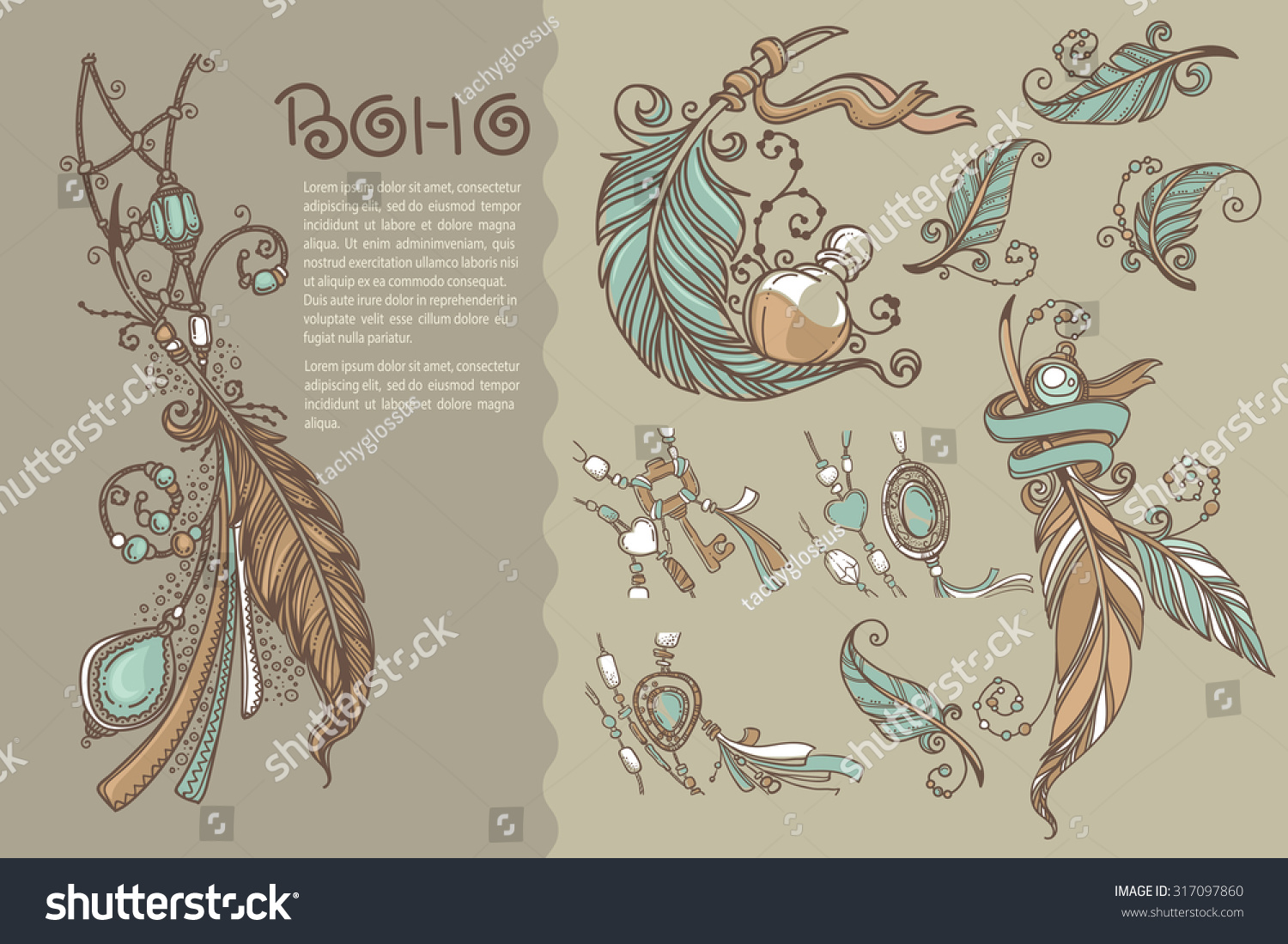Boho Chic Collection Vector Hand Drawn Stock Vector (Royalty Free ...