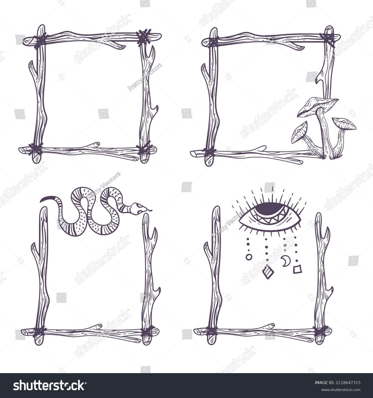 Boho Esoteric Frame Isolated Set Vector Stock Vector (Royalty Free ...