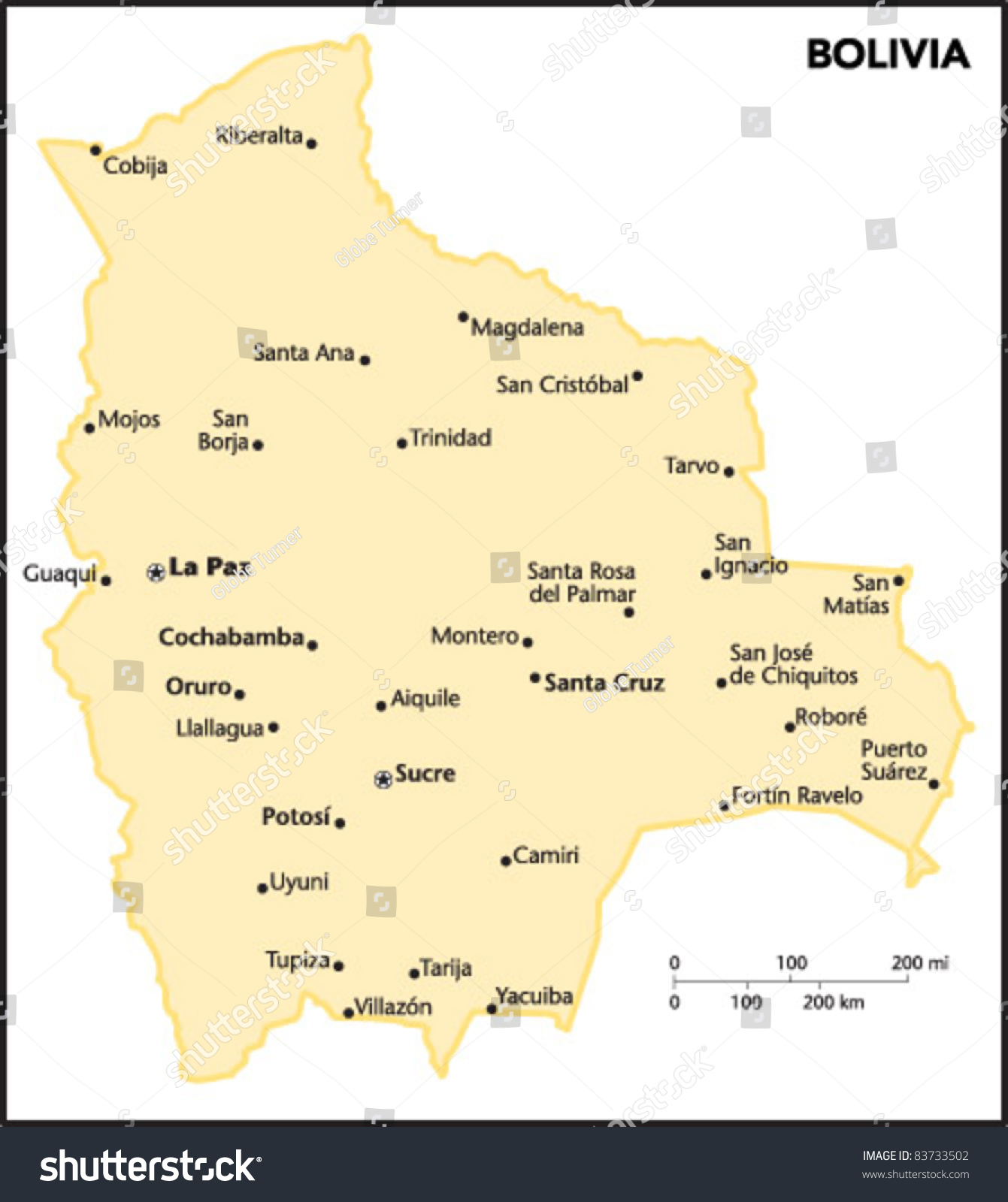 Bolivia Country Map Stock Vector (Royalty Free) 83733502 | Shutterstock