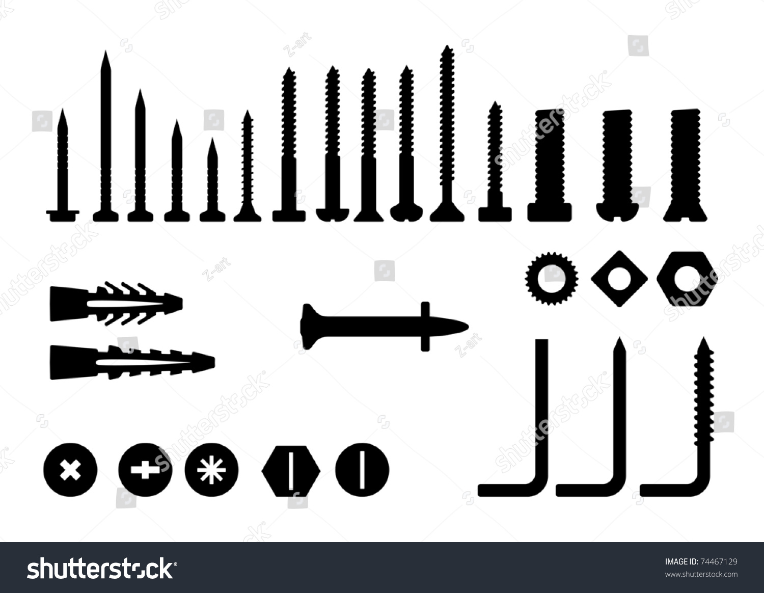 Bolts Screws Nuts Stock Vector (Royalty Free) 74467129