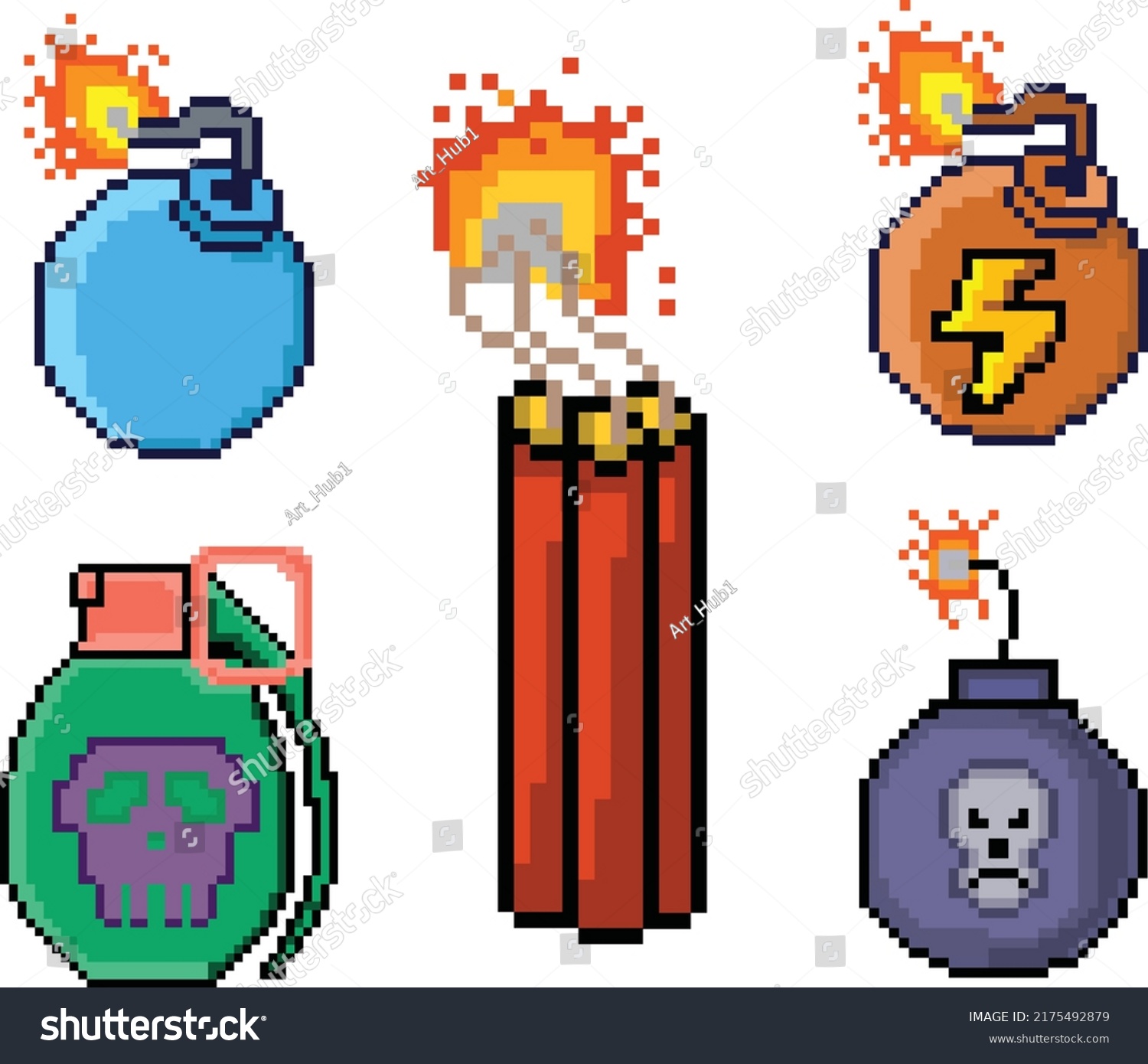 Bomb Pixel Art Set Explosion Pixel Stock Vector (Royalty Free ...