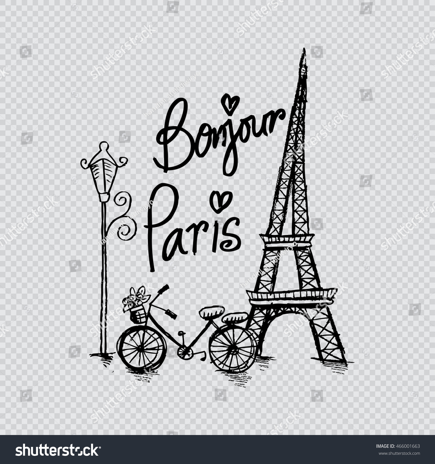Bonjour Paris Text Tower Eiffel Bicycle: vector de stock (libre de ...