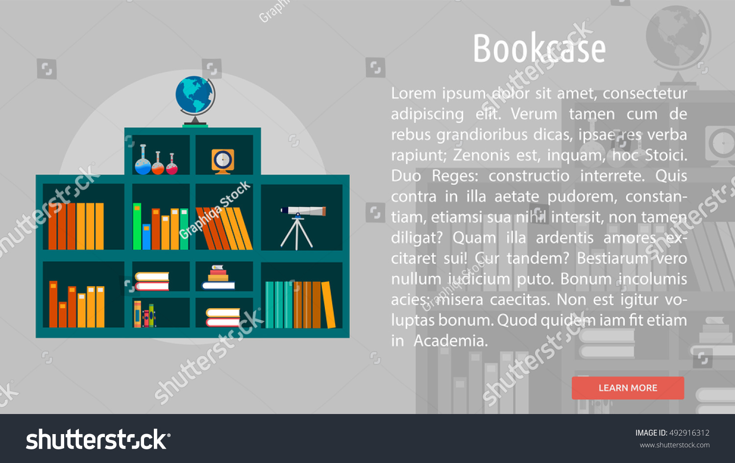 Bookcase Conceptual Banner Stock Vector (Royalty Free) 492916312 ...