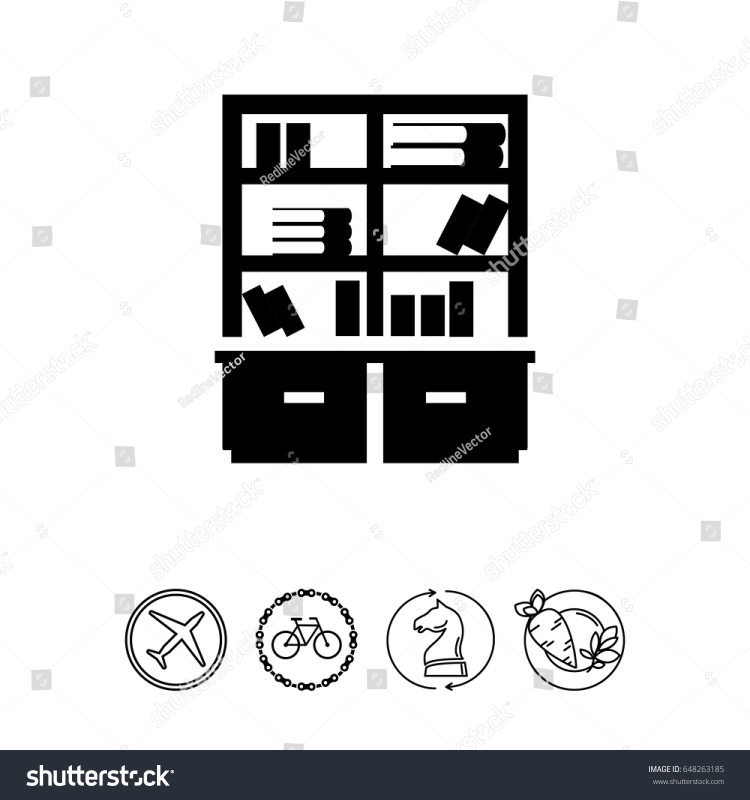 Bookcase Books Icon Stock Vector (Royalty Free) 648263185 | Shutterstock