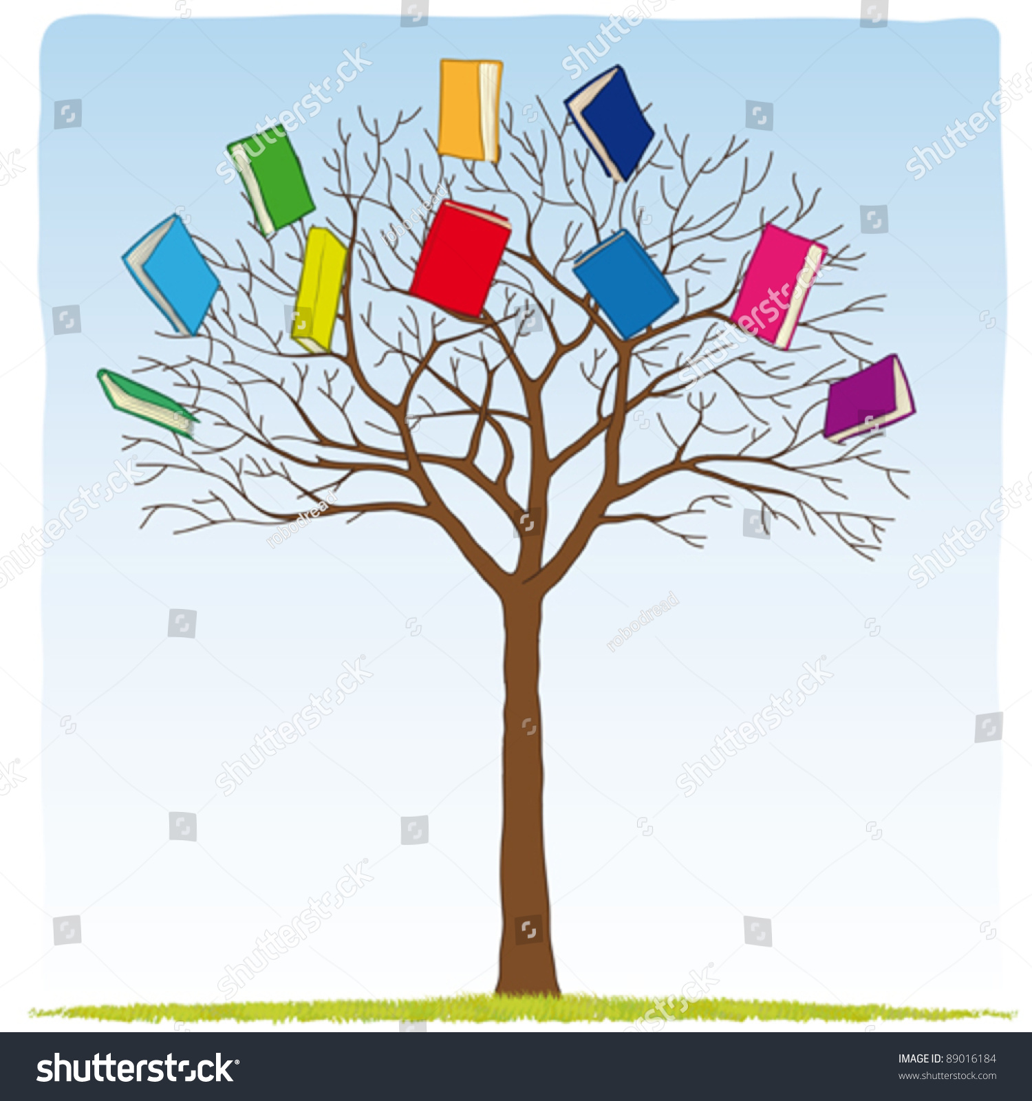 Books On Tree Stock Vector (Royalty Free) 89016184