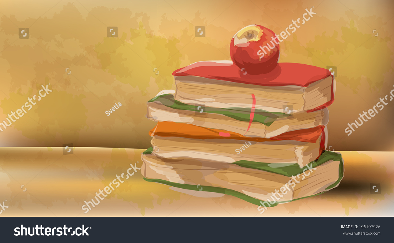 Books Apple Vector Illustration Stock Vector (Royalty Free) 196197926