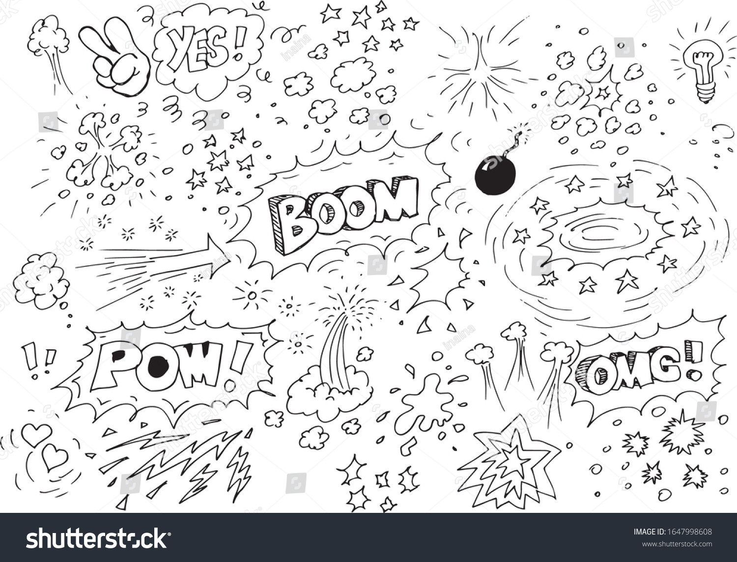 Boom Hand Drawn Comic Doodles Stock Vector (Royalty Free) 1647998608