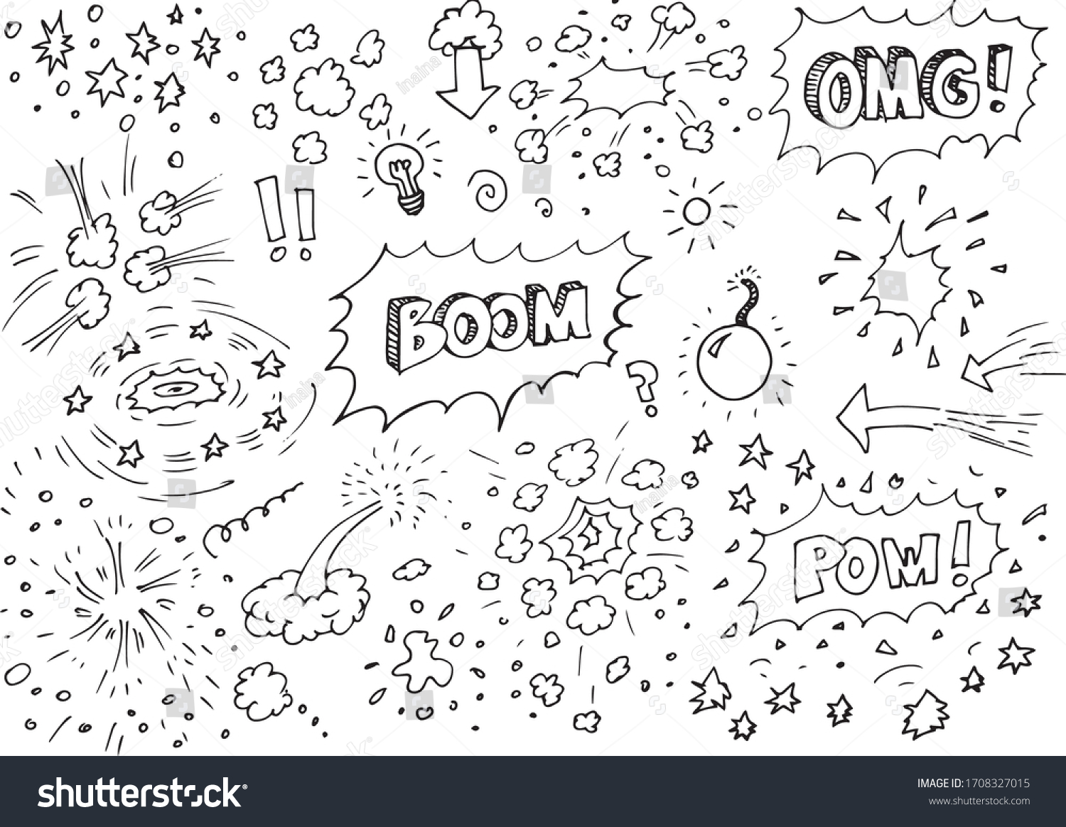 Boom Hand Drawn Comic Doodles Stock Vector (Royalty Free) 1708327015