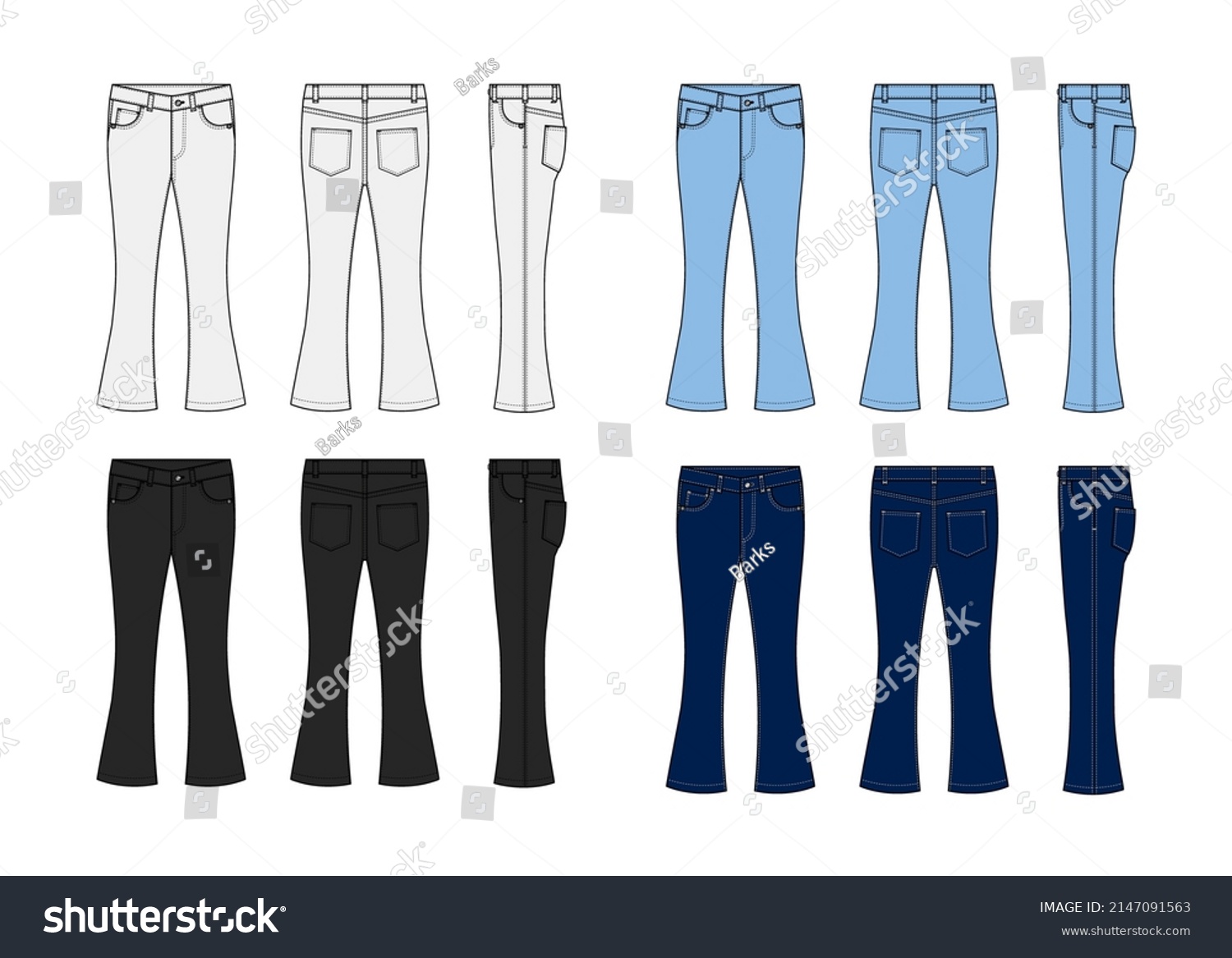 Bootcut Jeans Pants Vector Template Illustration Stock Vector (Royalty ...