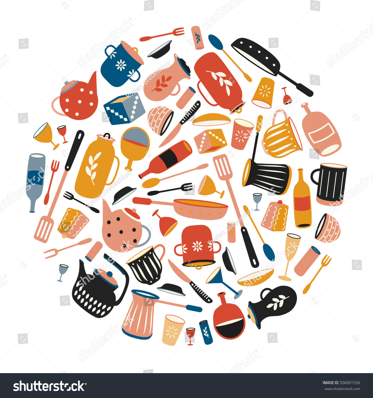 Border Round Flat Ware Kitchen Utensils Stock Vector (Royalty Free ...