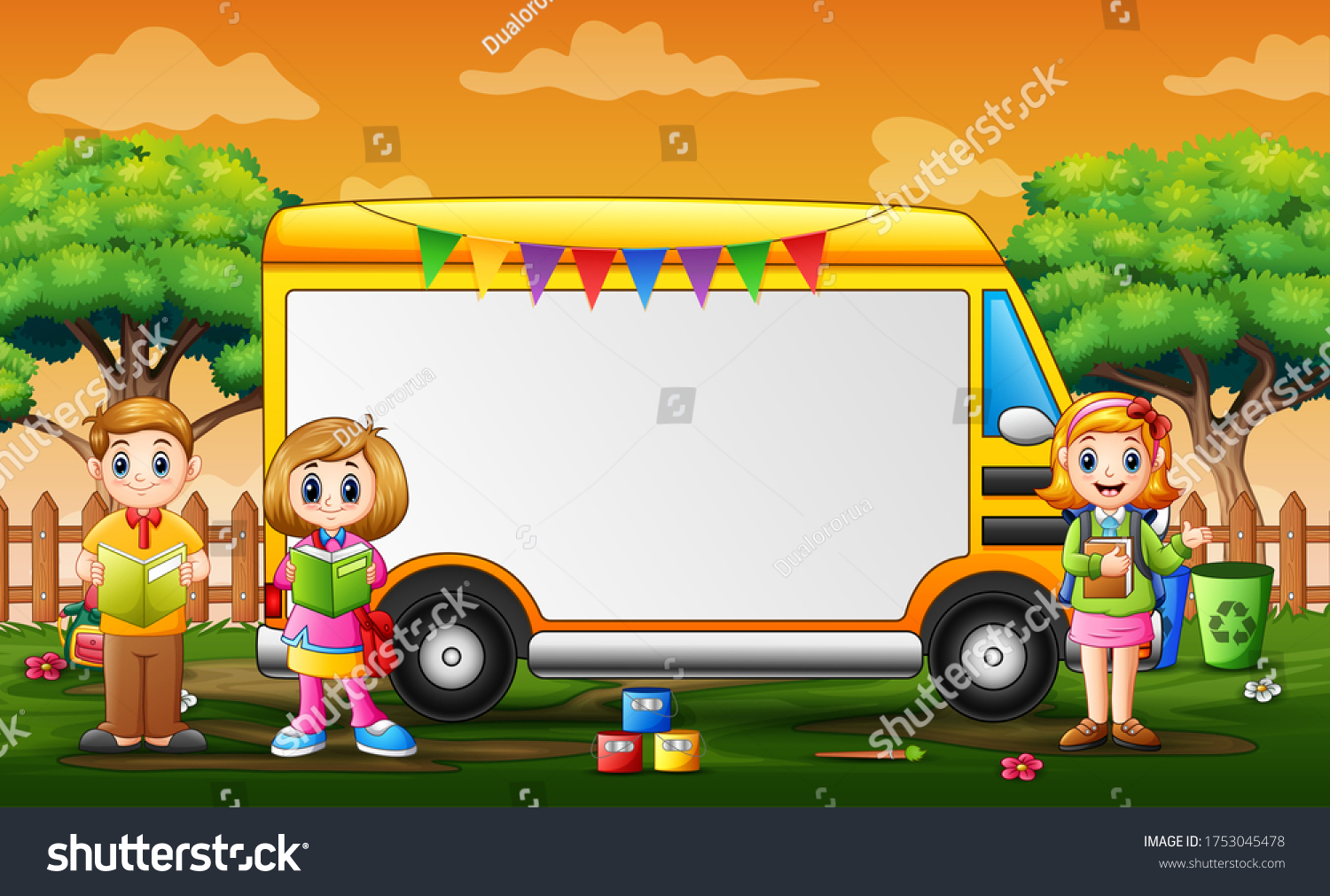 Plantilla de frontera con niños escolarizados: vector de stock (libre ...