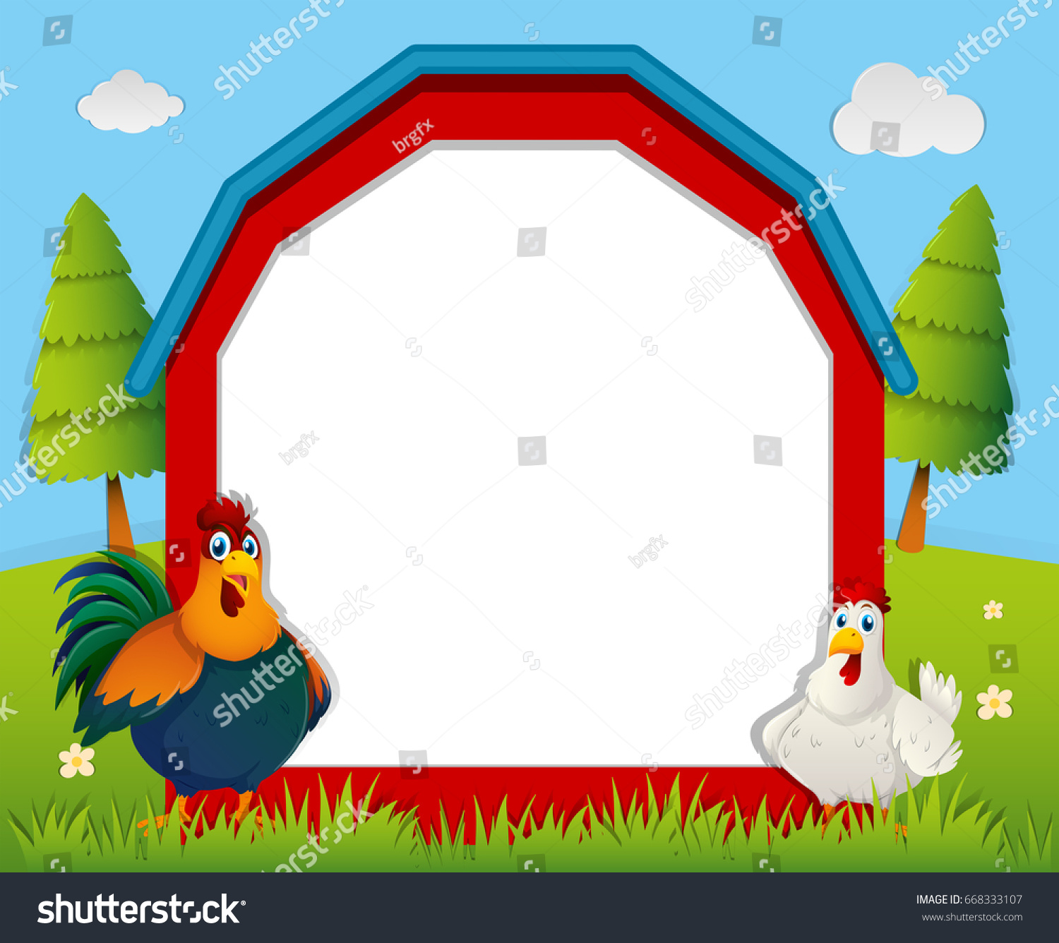 Border Template Two Chickens Illustration: เวกเตอร์สต็อก (ปลอดค่า ...