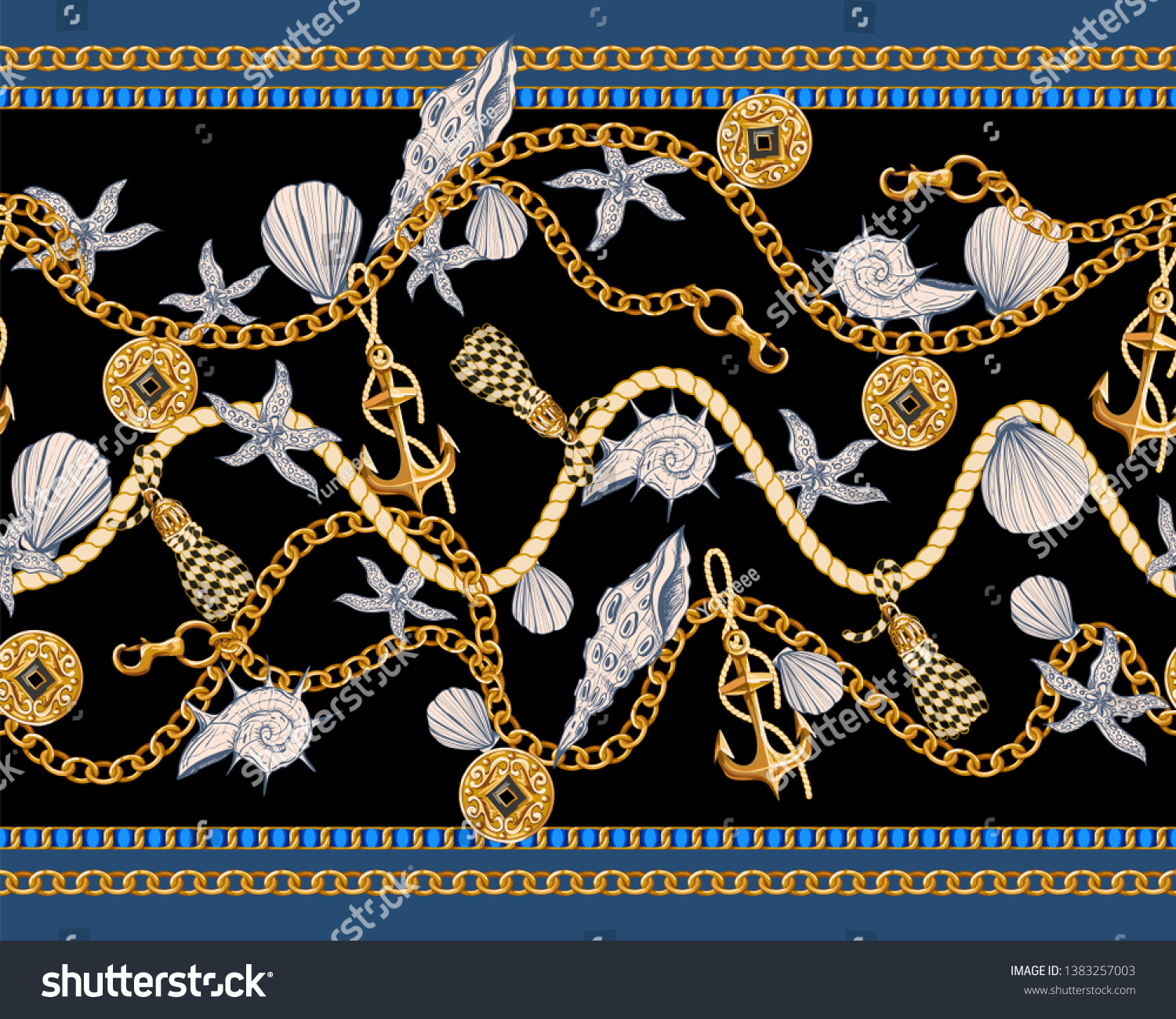 Border Chains Anchors Shells Stock Vector (Royalty Free) 1383257003 ...