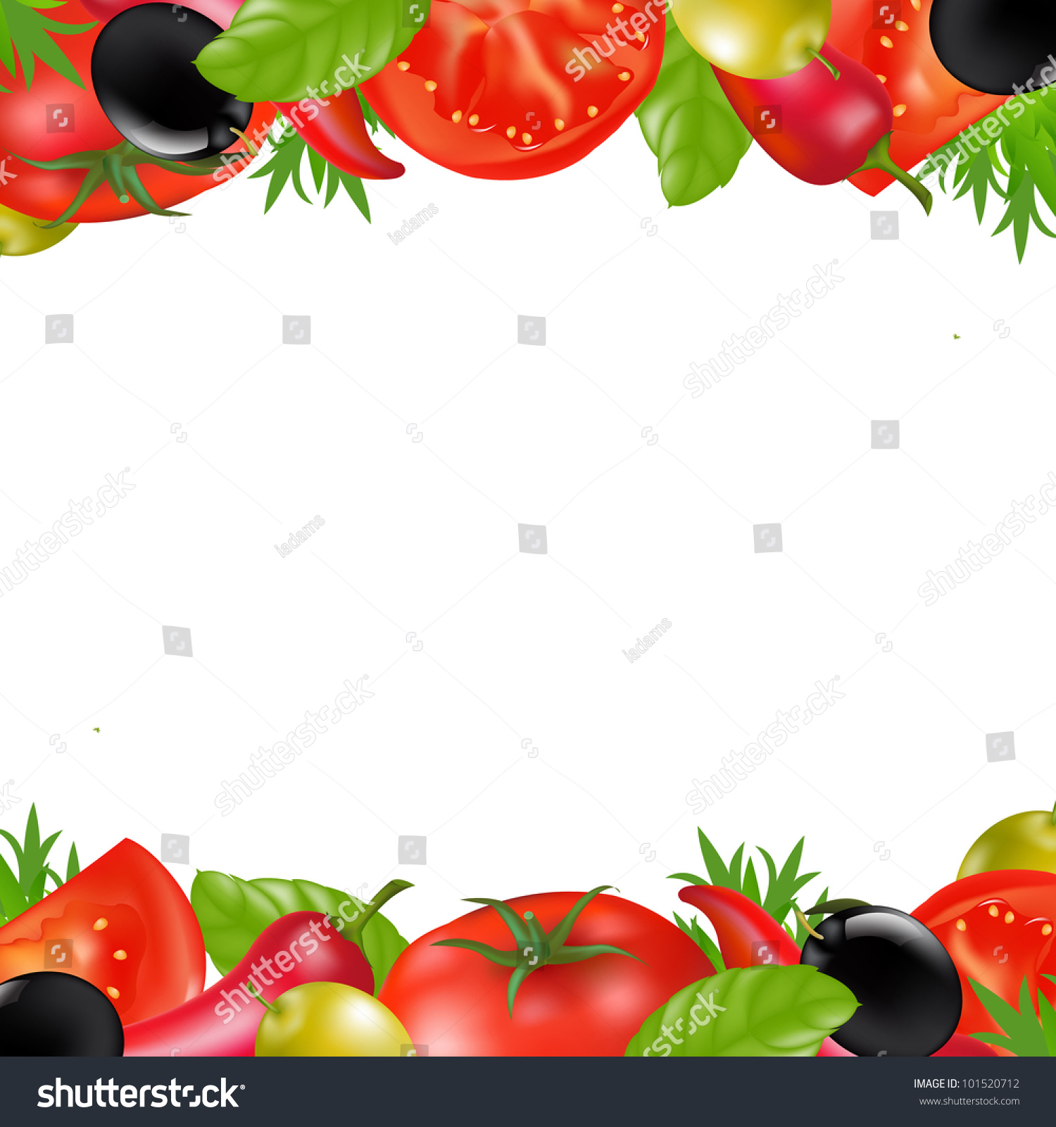 Border Vegetables Isolated On White Background Stock Vector (Royalty ...