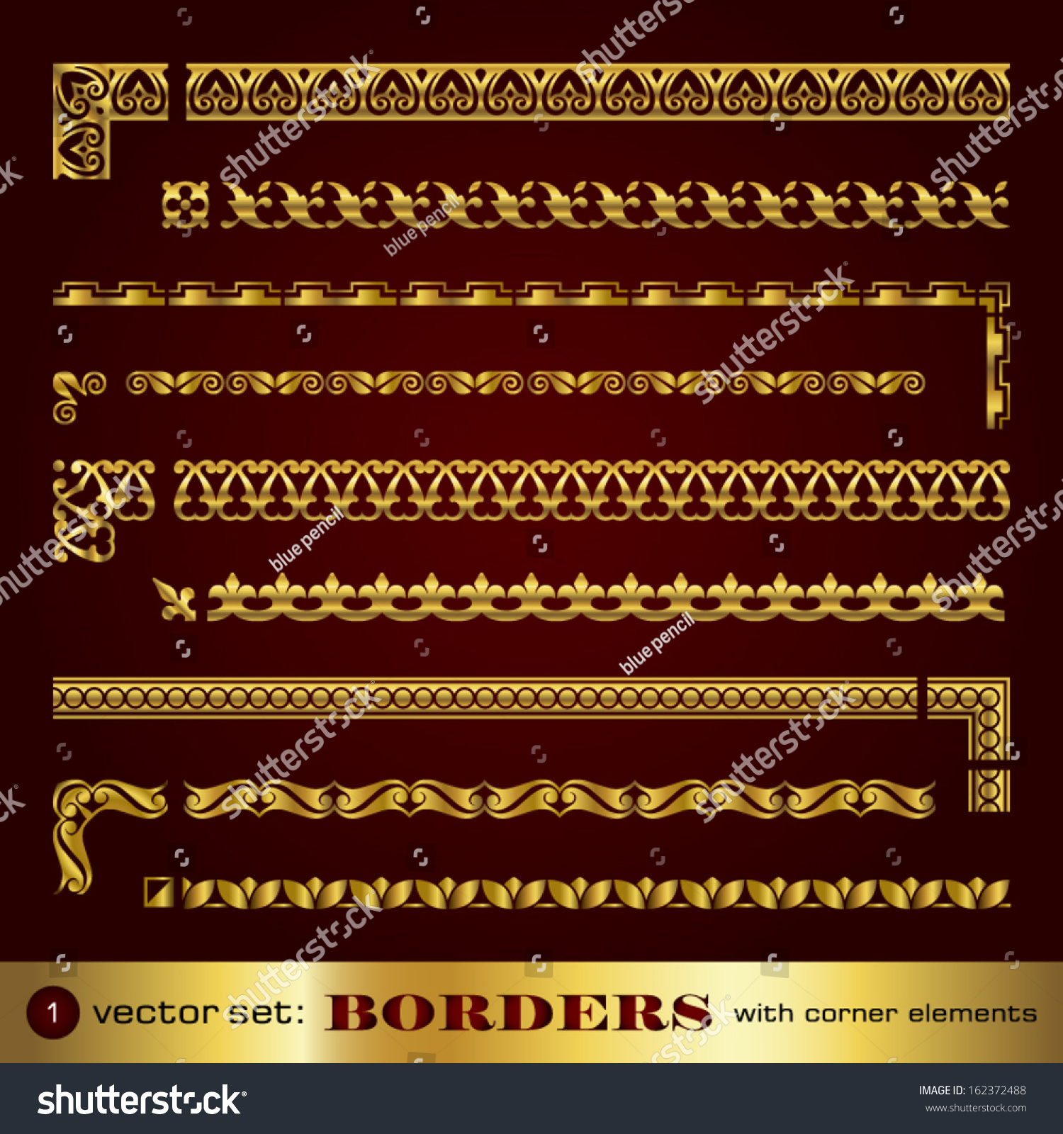 Borders Corner Elements Gold Set 1 Stock Vector (Royalty Free ...