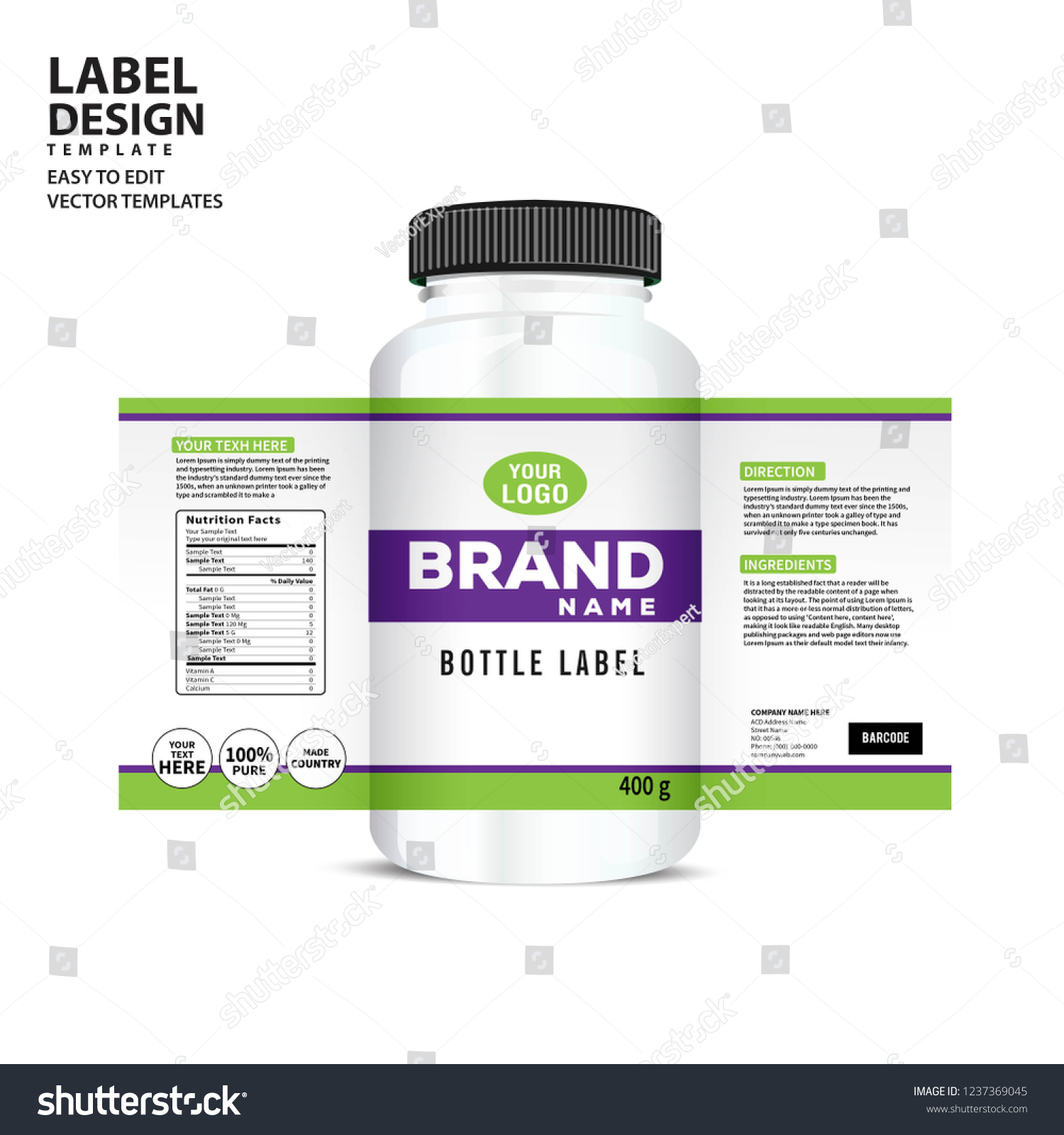 Vektor Stok Bottle Label Package Template Design Label (Tanpa Royalti ...