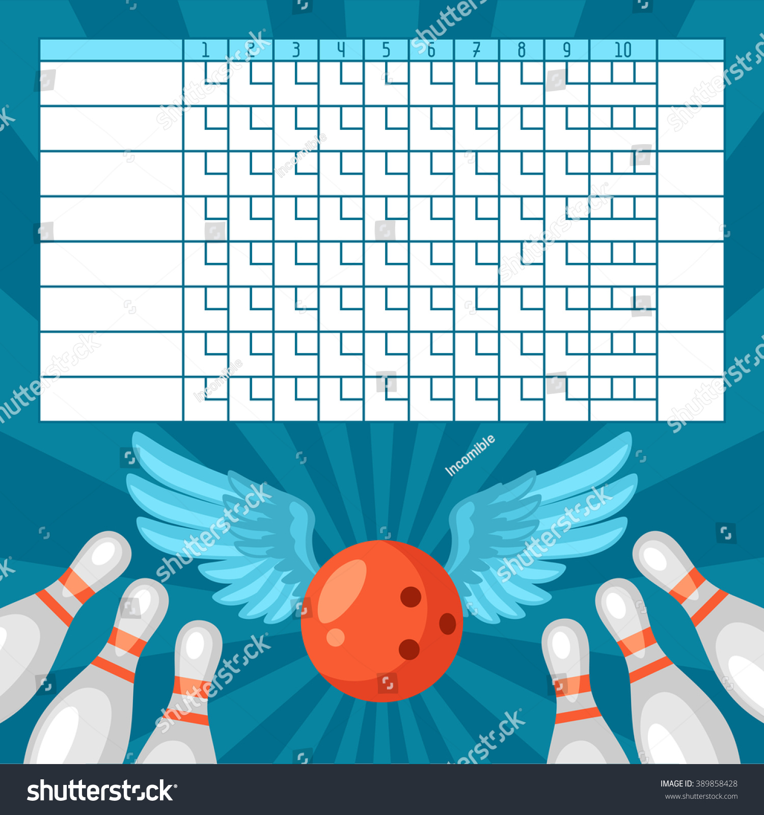 Vektor Stok Bowling Score Sheet Blank Template Scoreboard (Tanpa ...