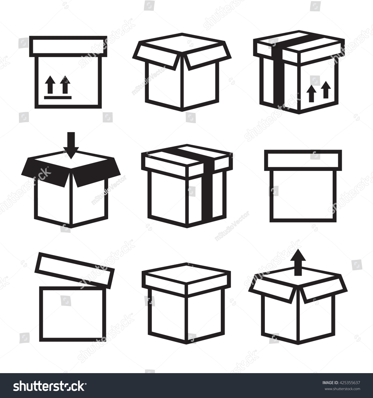 Box Vector Icons Set Package Box Stock Vector (Royalty Free) 425355637 ...
