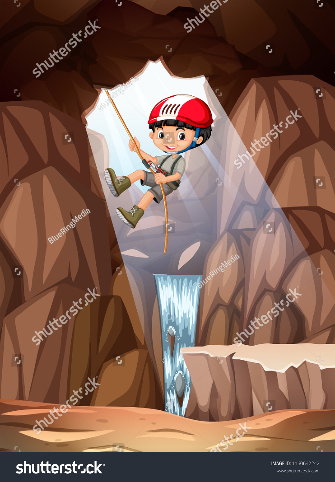 Boy Abseiling Into Cave Illustration Stock Vector (Royalty Free ...