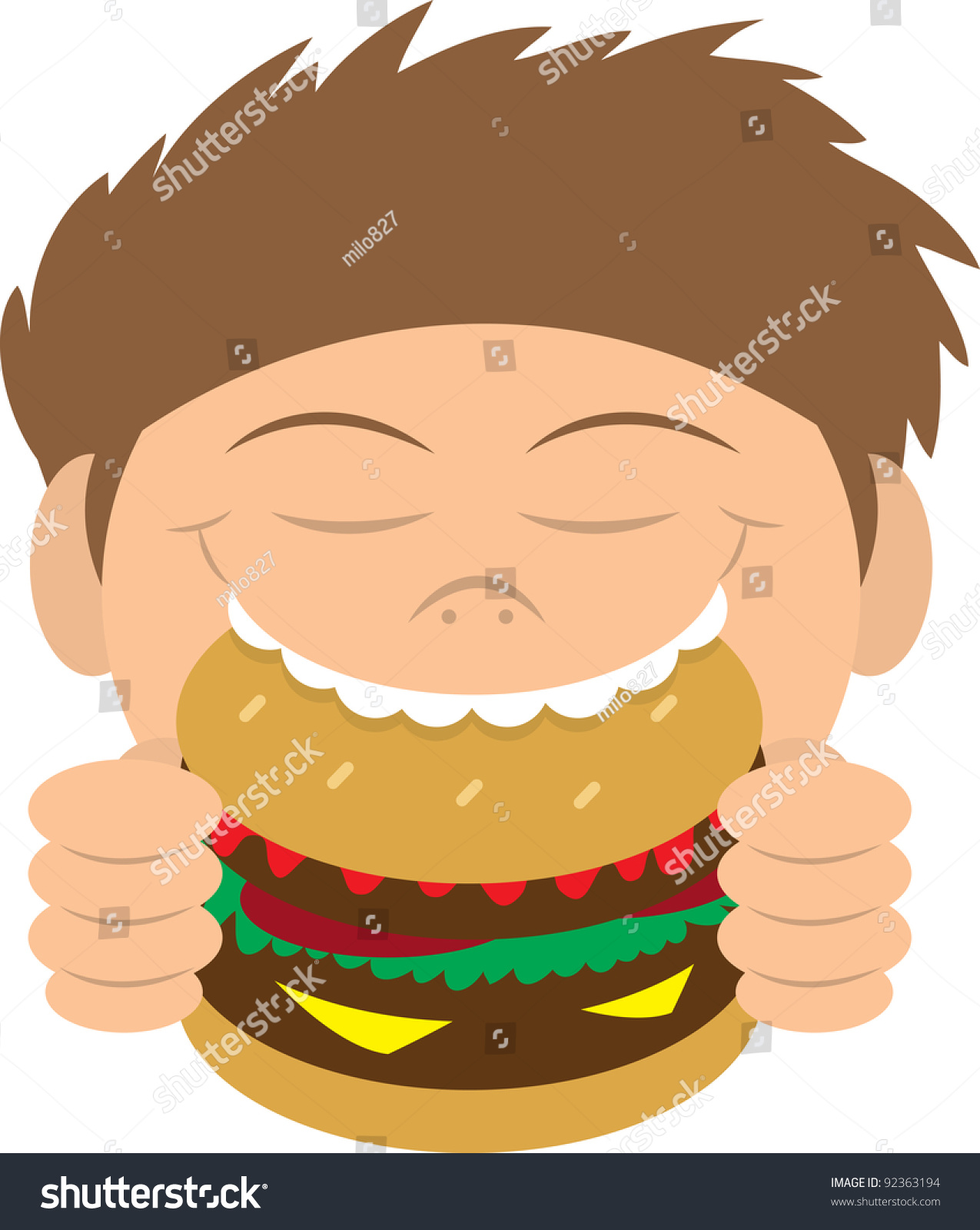 Boy Biting Into Hamburger Stock Vector (Royalty Free) 92363194 ...