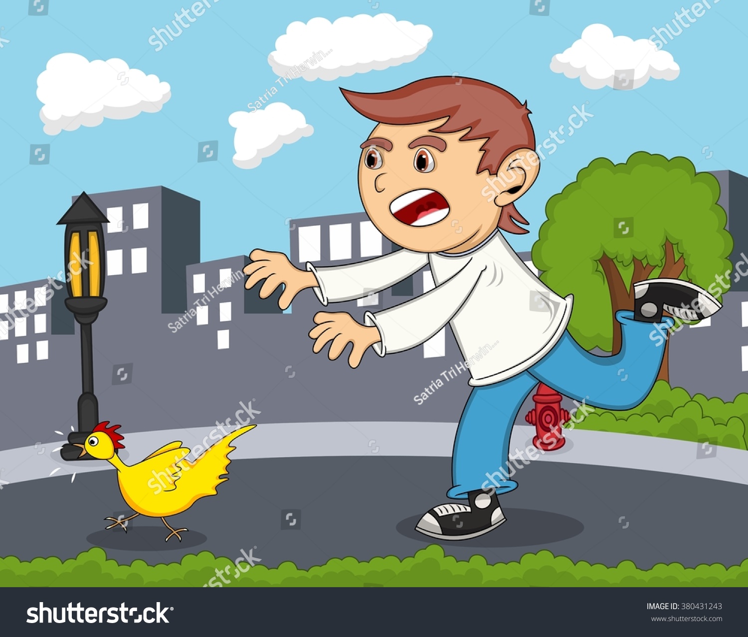 Boy Chasing Chicken Cartoon Vector Illustration: เวกเตอร์สต็อก (ปลอดค่า ...