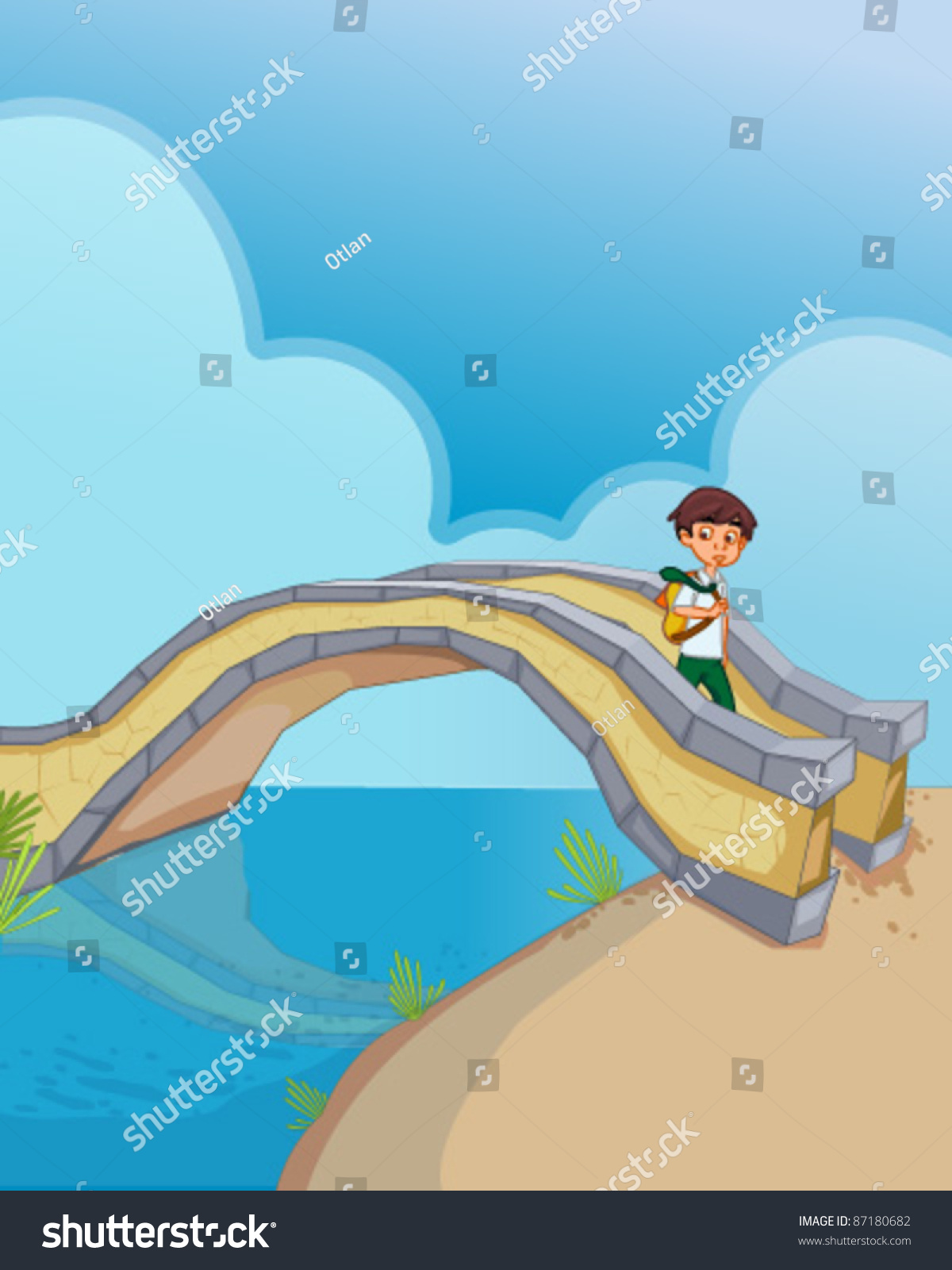 Boy Crossing Bridge Stock Vector (Royalty Free) 87180682