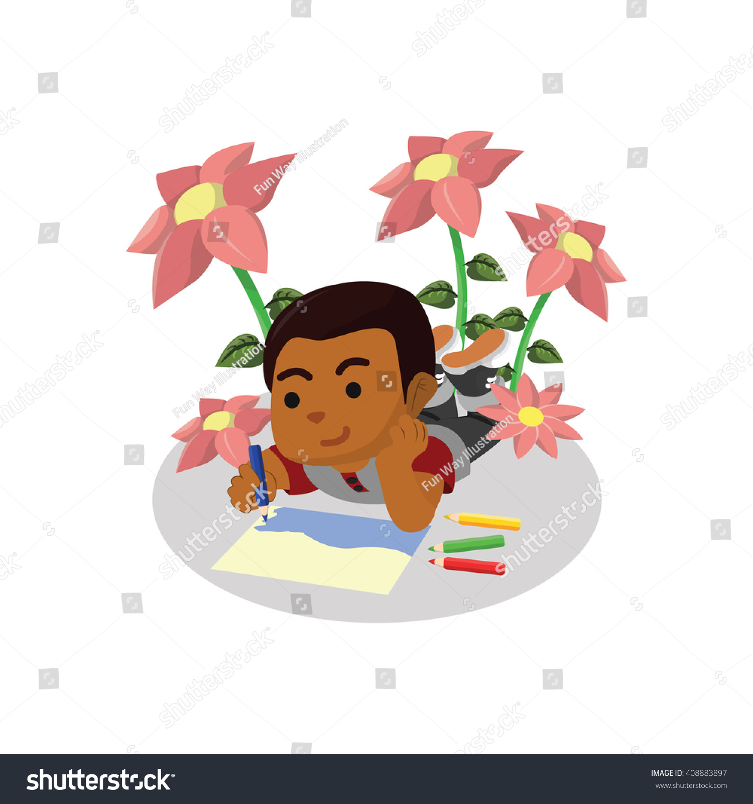 Boy Drawing Flower Stock Vector (Royalty Free) 408883897 | Shutterstock