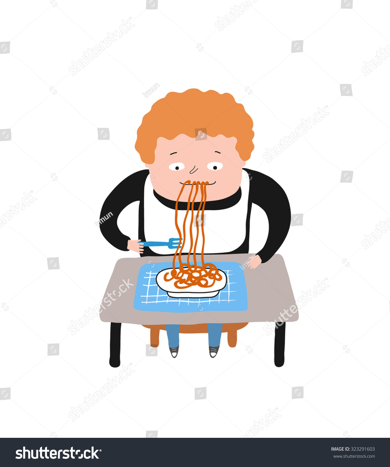 Boy Eating Spaghetti Vector Illustration: เวกเตอร์สต็อก (ปลอดค่า ...