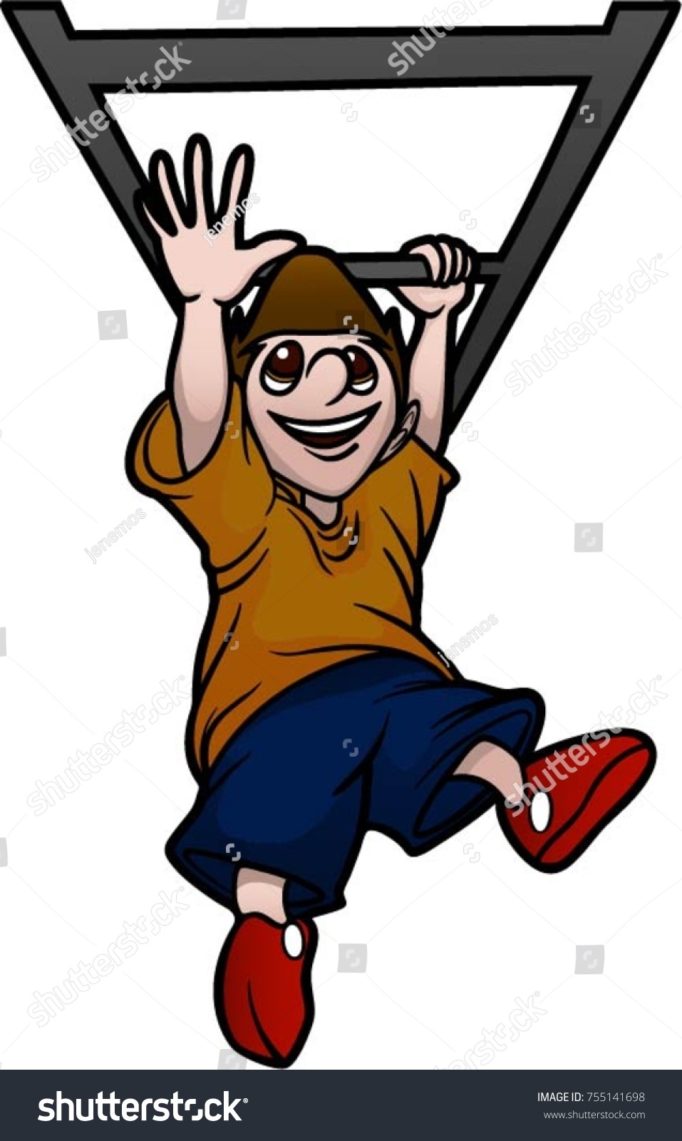 Boy Hanging On Monkey Bars Stock Vector (Royalty Free) 755141698