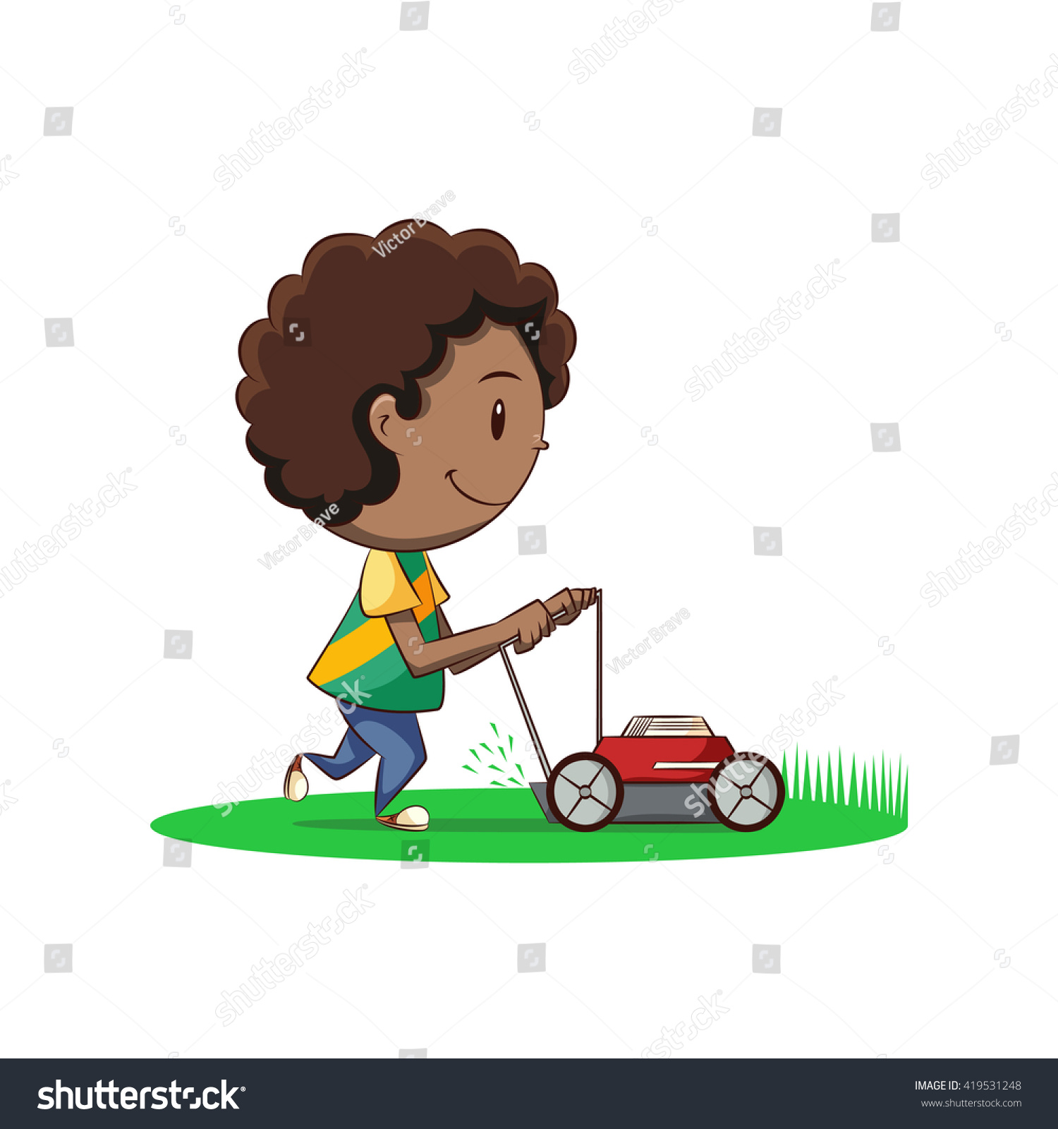 Boy Lawn Mower Vector Illustration: vector de stock (libre de regalías ...