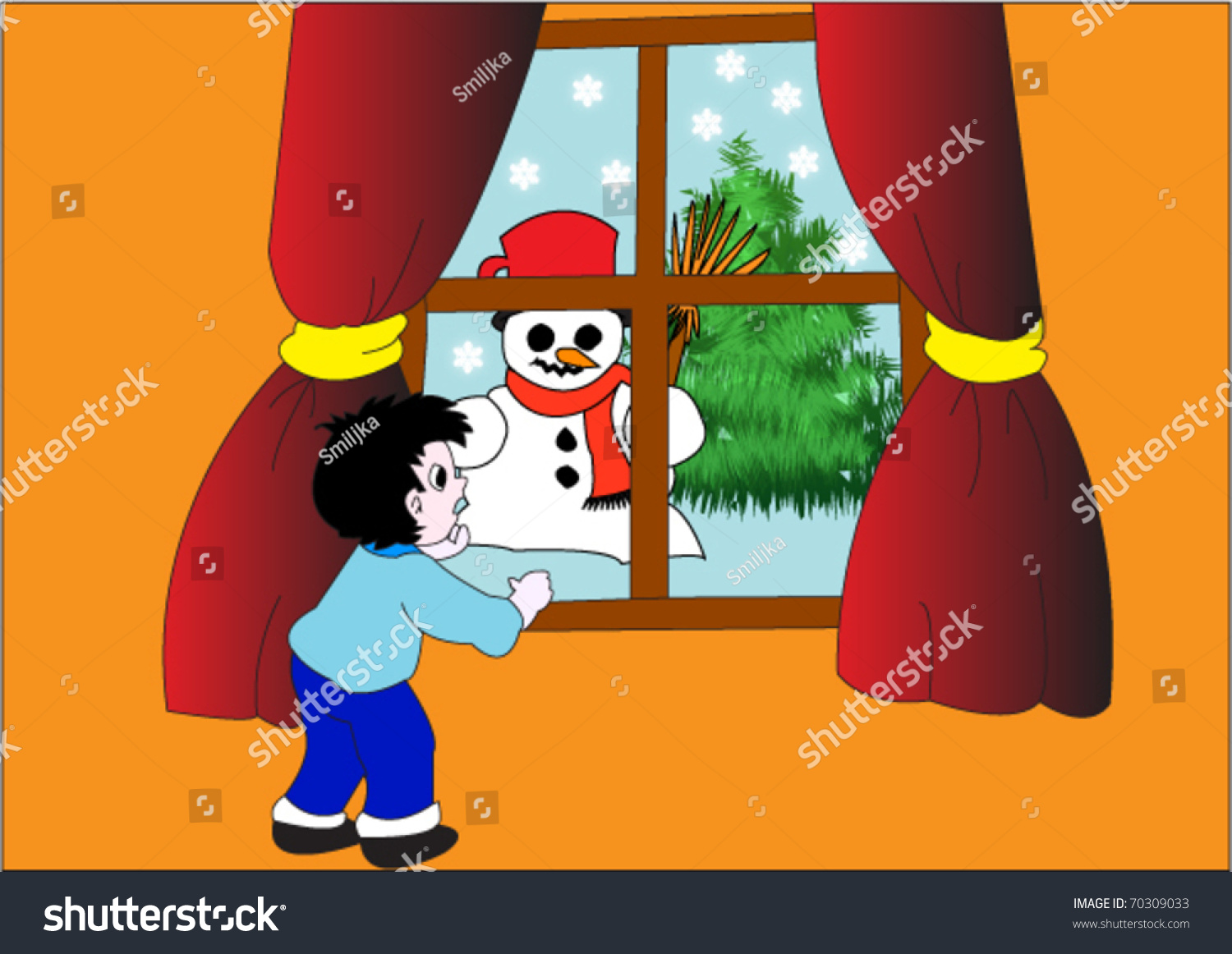 Boy Looking Through Window Vector Stock Vector (Royalty Free) 70309033