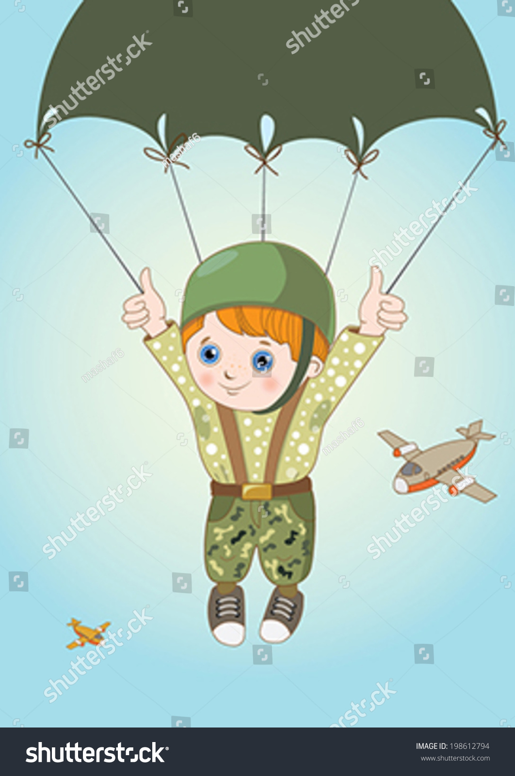 Boy On Parachute Stock Vector (Royalty Free) 198612794 | Shutterstock