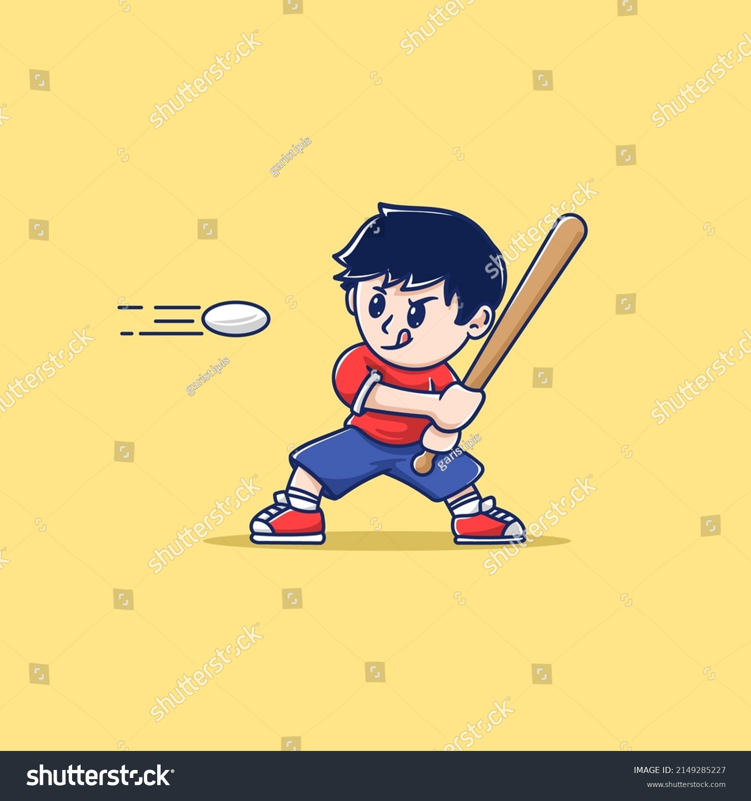 Boy Playing Softball Hitting Ball Cartoon Stock Vector (Royalty Free ...