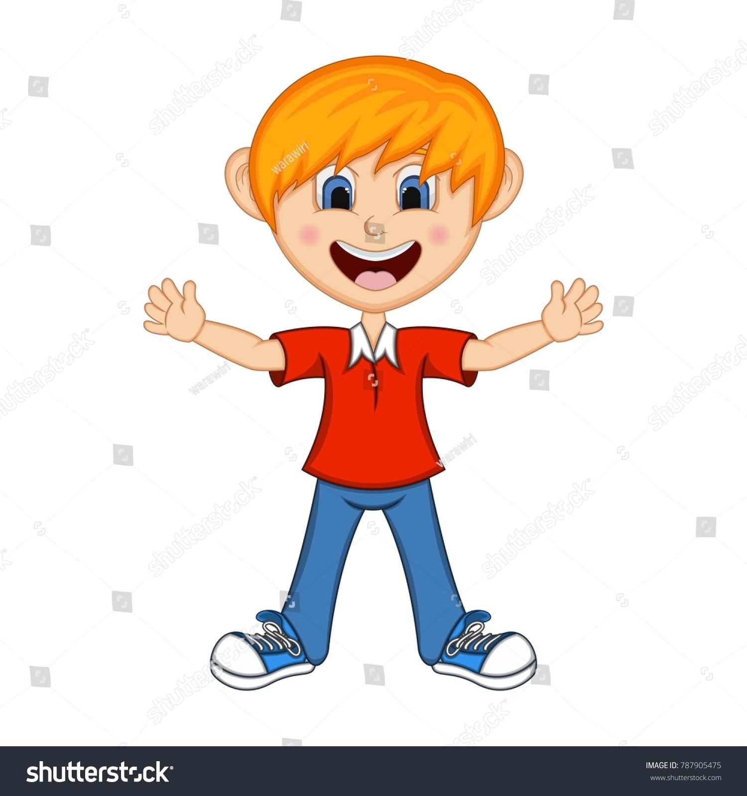 Boy Raised His Hands Cartoon Vector Stock Vector (Royalty Free ...