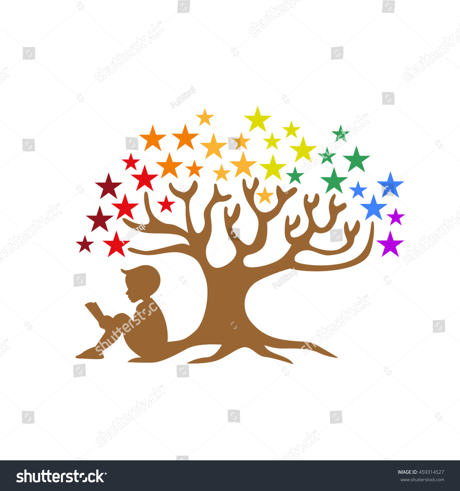 Boy Read Book Under Dream Tree Stock Vector (Royalty Free) 459314527 ...