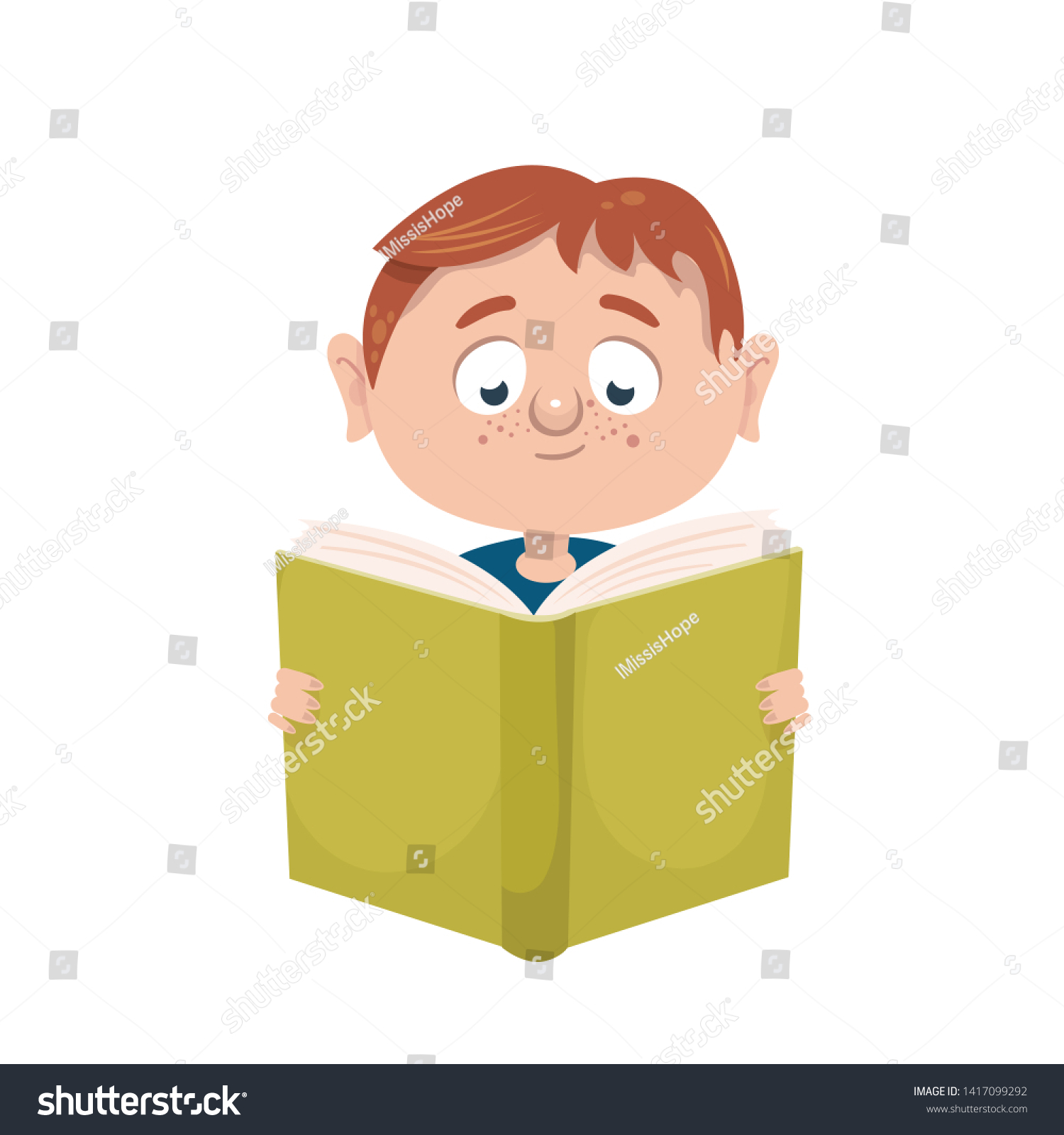 Boy Reading Big Book Vector Illustration Stock Vector (Royalty Free ...
